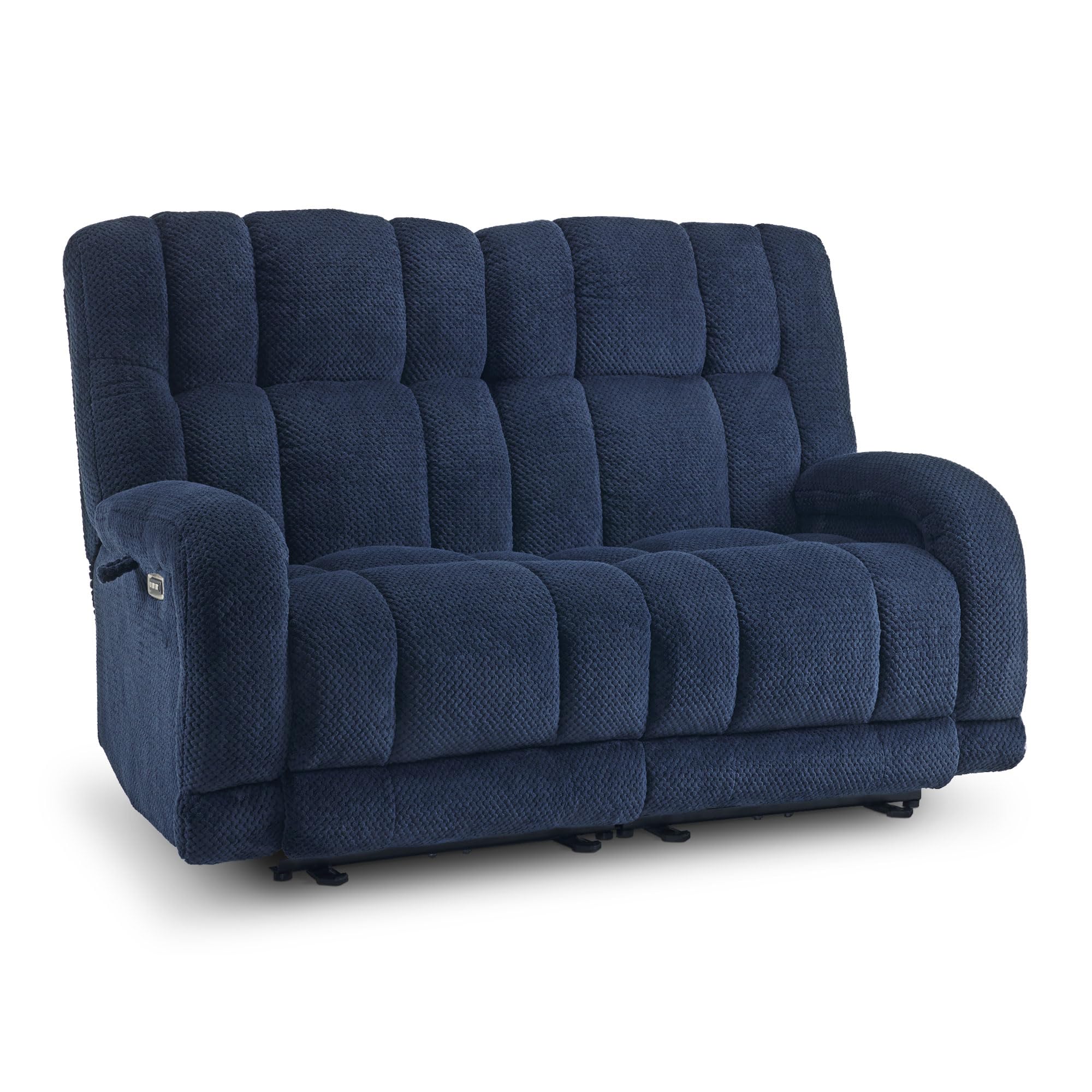 MCombo 64.6" Power Reclining Loveseat Sofa with Adjustable Headrest, Heat and Vibration, Fabric Electric Loveseat Recliner with USB Charge Ports for Living Room 6855 (Navy Blue)