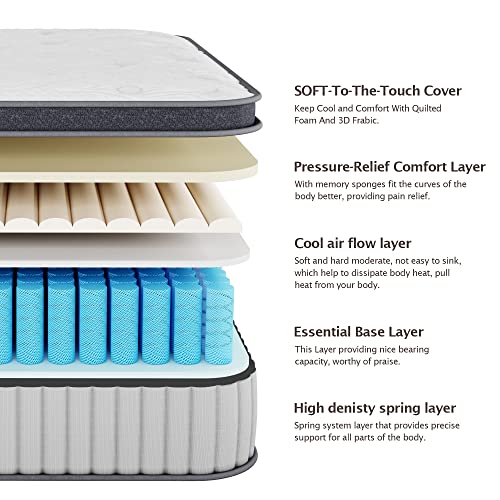 Serweet 8 Inch Memory Foam Hybrid Queen Mattress - Heavier Coils for Durable Support - Pocket Innersprings for Motion Isolation - Pressure Relieving - Medium Firm - Made in North America