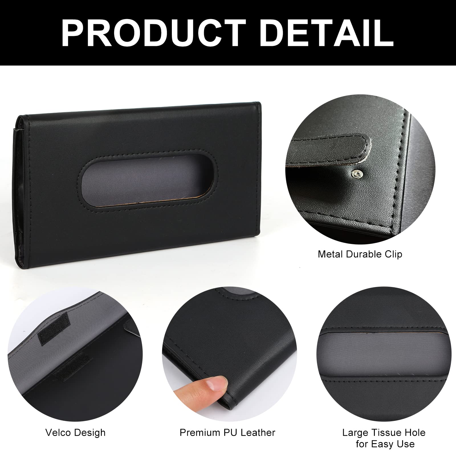 Grafken Car Tissue Holder, Mask Holder for Car, Visor Tissue Holder, Wipes Case for Car, PU Leather Backseat Tissue Case Holder for Vehicle (Black)