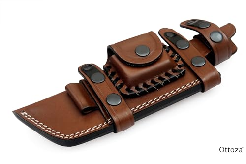 Ottoza Handmade Leather Knife Sheath Right Hand Tracker Knife Sheath - Bushcraft Knife Sheath - Hunting Knife Sheath - Survival Knife Sheath Horizontal Carry Dark Brown TOP Grain Leather No:103
