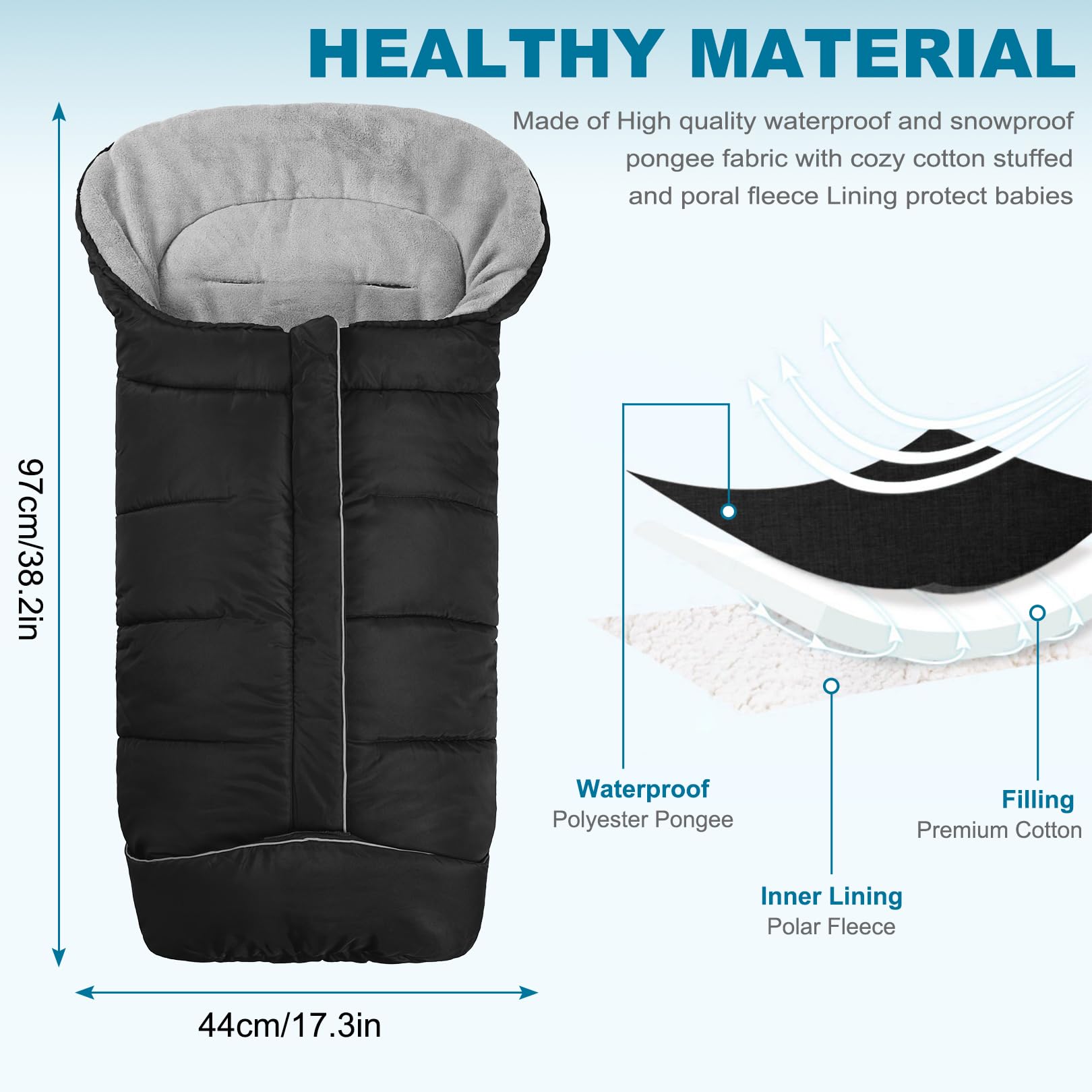 mopfay Universal Winter Warm Stroller Footmuff,Baby Stroller Bunting Bags with Adjustable Drawstring Hood,Waterproof/Windproof Soft Fleece Lined Stroller Sleeping Bag for Strollers,Pushchairs,Prams