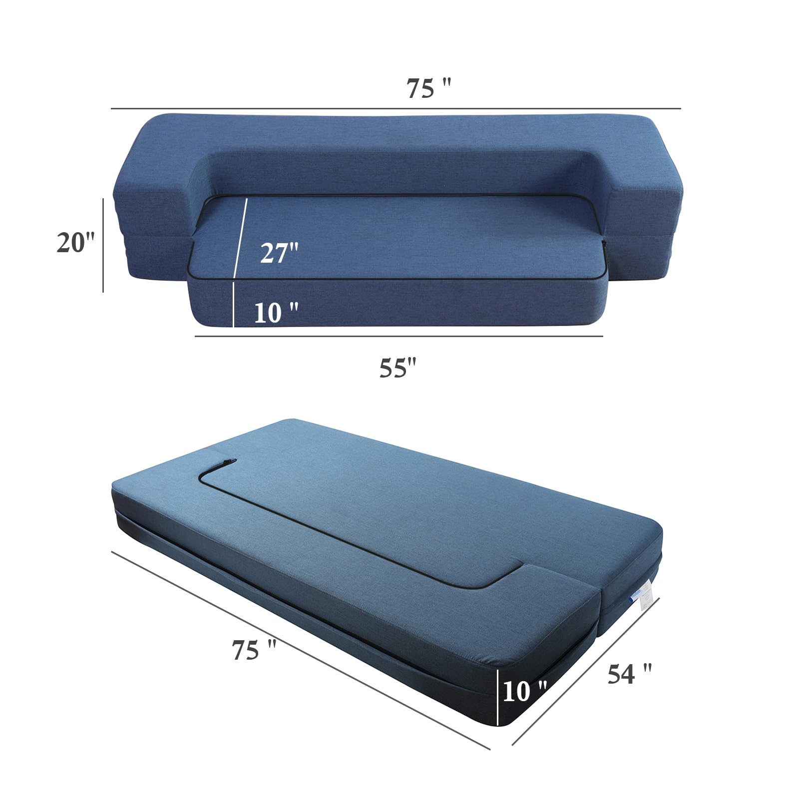WOTU Folding Sofa Bed Couch Memory Foam Mattress Convertible Fold out Futon Sofa Sleeper Chair Bed for Guest Bedroom and Living Room, 75" W x 30" D x 20" H Twin Size, Washable Cover,Light Grey