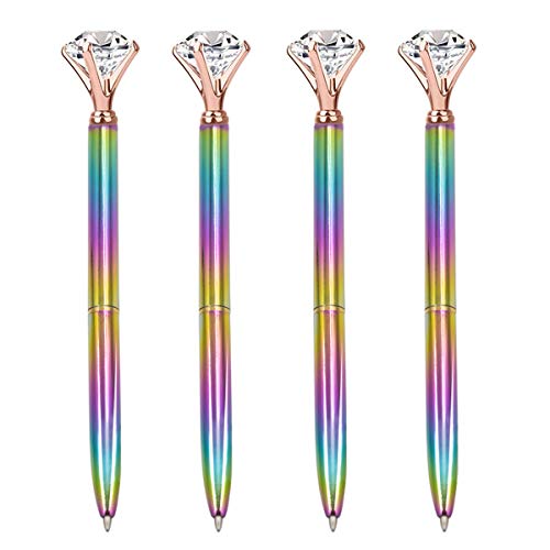 Yacig Diamond Ballpoint Pens,4 Pieces Rainbow Big Diamond Fancy Pens for Women Rhinestones Crystal Metal Black Ink Ball Point Pens Girly Pen Writing Gift Pens Office Home Supplies(C)