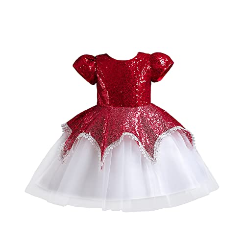 French Fancy Dress Kids Toddler Baby Girls Summer Floral Cotton Short Sleeve Glitter Dress Beauty Party Dress (Hot Pink, 9-10 Years)