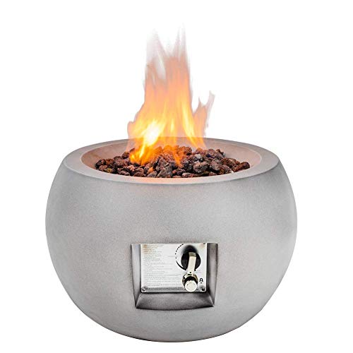 Limor Propane Fire Pit Outdoor, Propane Gas Fire Bowl with Lava Rocks Cover, Auto-Ignition Outdoor Fireplace for Courtyard Balcony Garden Terrace, 40000 BTU, Light Grey ((with Handles))