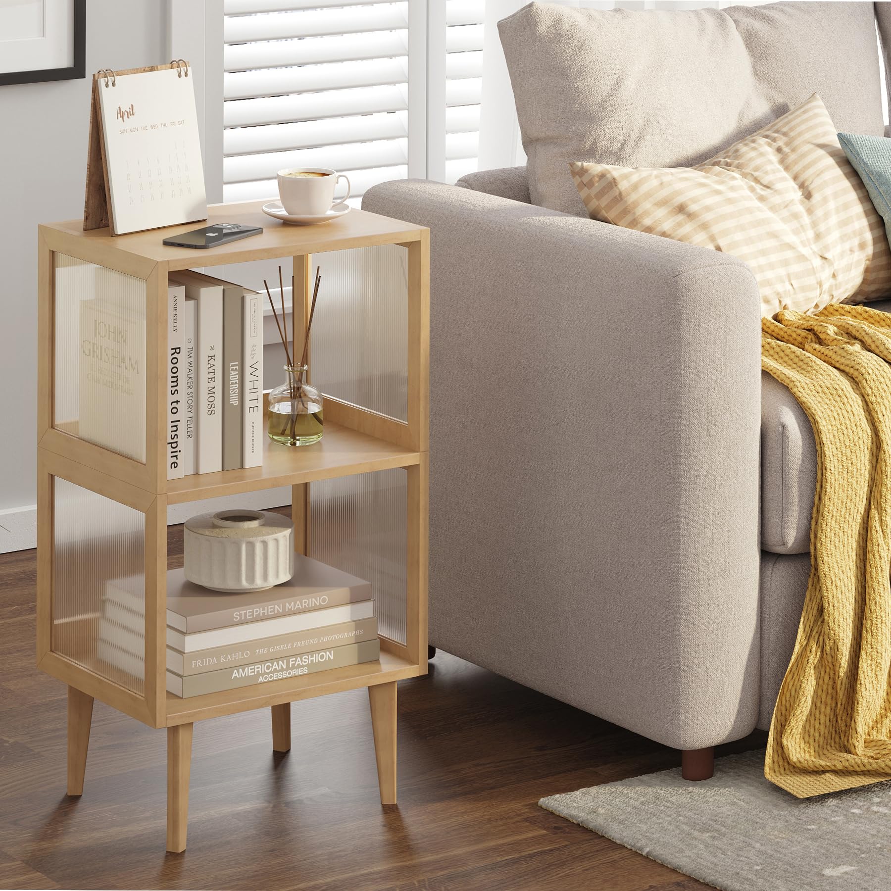 TUTOTAK 4 Tier Book Shelf, 4 Cube Bookcase, Bookshelf Storage Organizer with Legs, Display Shelf Freestanding for Bedroom, Living Room, Home Office, Oak BS02BO004