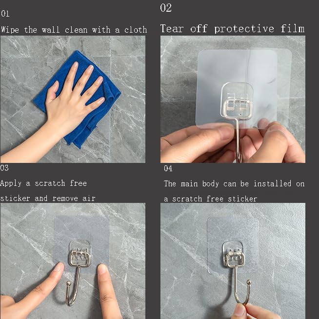 MCZTO Wall Hooks 22lb(Max) Large Adhesive Hooks 20 Packs, Transparent Reusable Seamless Hooks, Waterproof and Oilproof, Bathroom Kitchen Heavy Duty Self Adhesive Hooks (Gold, 20 Packs)