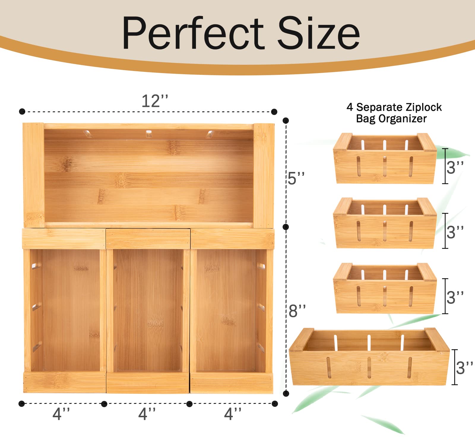 IVONNEY Bag Storage Organizer, Bamboo Food Storage Plastic Bag Organizer Drawer, Sandwich Bag Holder, Snack Gallon Quart Baggie Organizer Fit for Ziploc Hefty Glad Solimo Bags