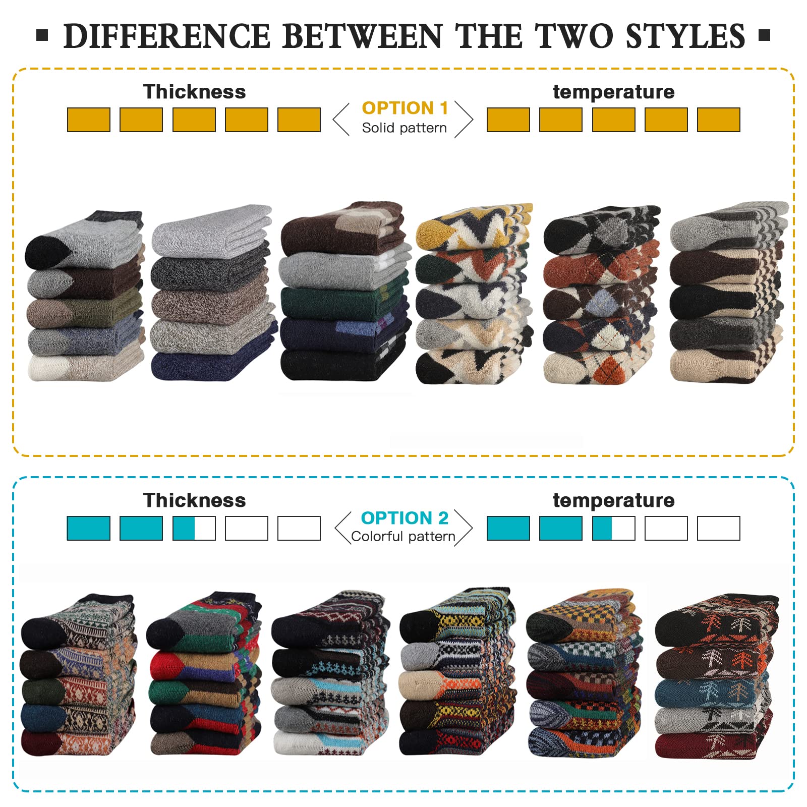 Heatuff Mens Thick Wool Socks Thermal Warm Winter Crew Socks 5 Pairs Multicolors