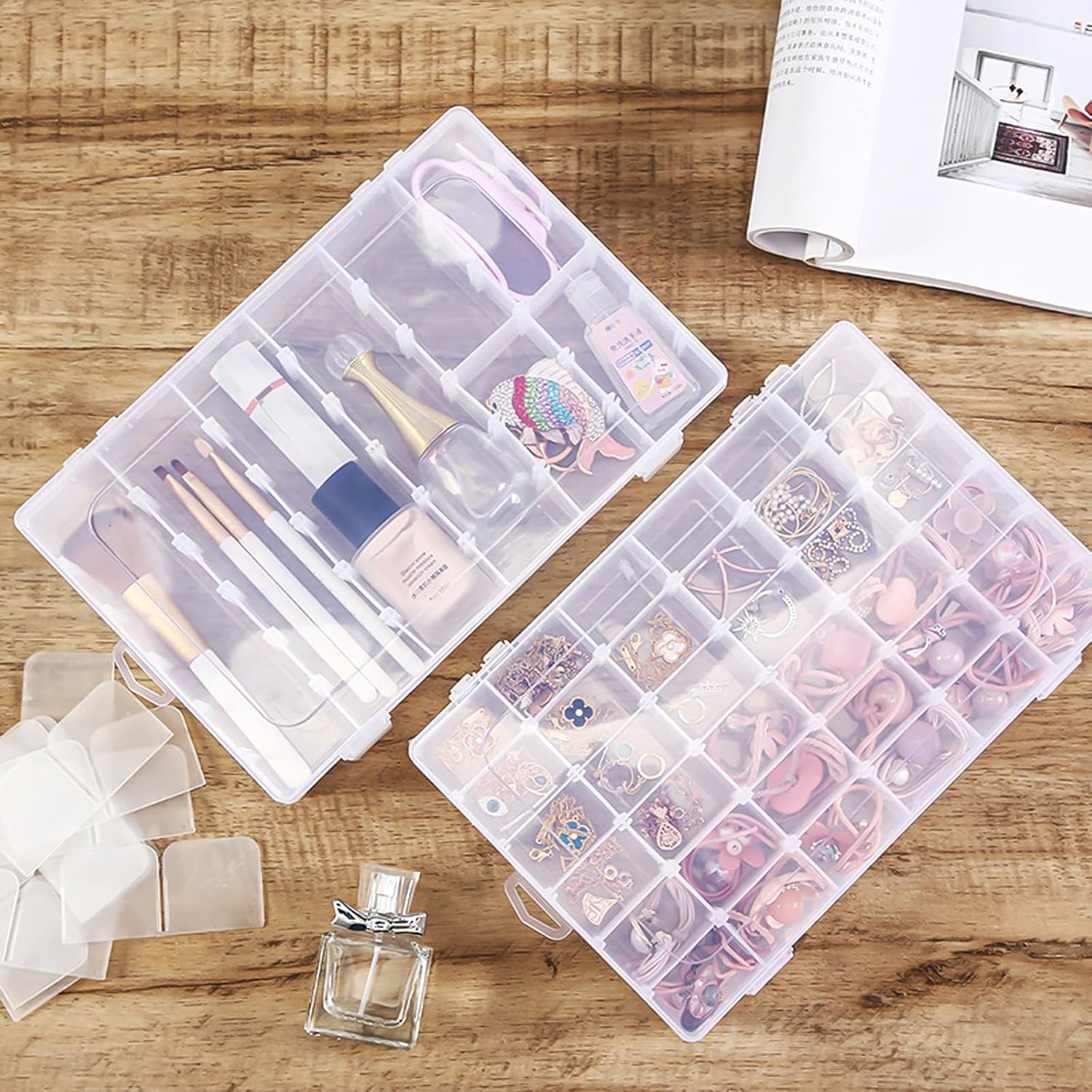 MdakeGo 5 Pack 36 Grids Clear Plastic Organizer Box Container, Small Craft Storage with Adjustable Dividers, Fishing Tackle Box Organizer for Beads Art DIY Crafts Jewelry Screw