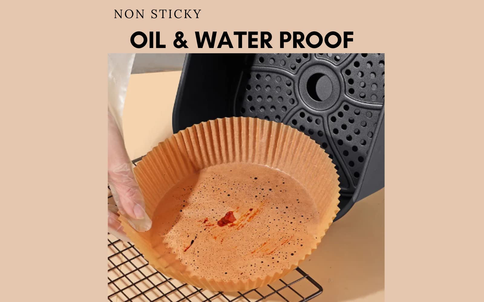Ohimbuying Air Fryer Liners - Disposable Round Parchment Paper Liners, Raised Edges - Non-Stick, Food-Grade, Heatproof Inserts for Oven Baking, Microwave Cooking - 6.3" Diameter, 100 Sheets Per Pack