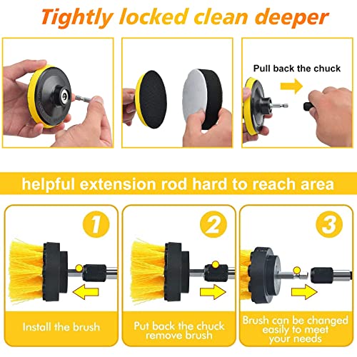 Shieldpro 45 Piece Drill Brush Attachment Set, All Purpose Power Clean Scrubber Brush, Scrub Pads & Sponge with Extend Long Attachment for Bathroom, Kitchen,Grout,Tub,Tile,Corners, Auto