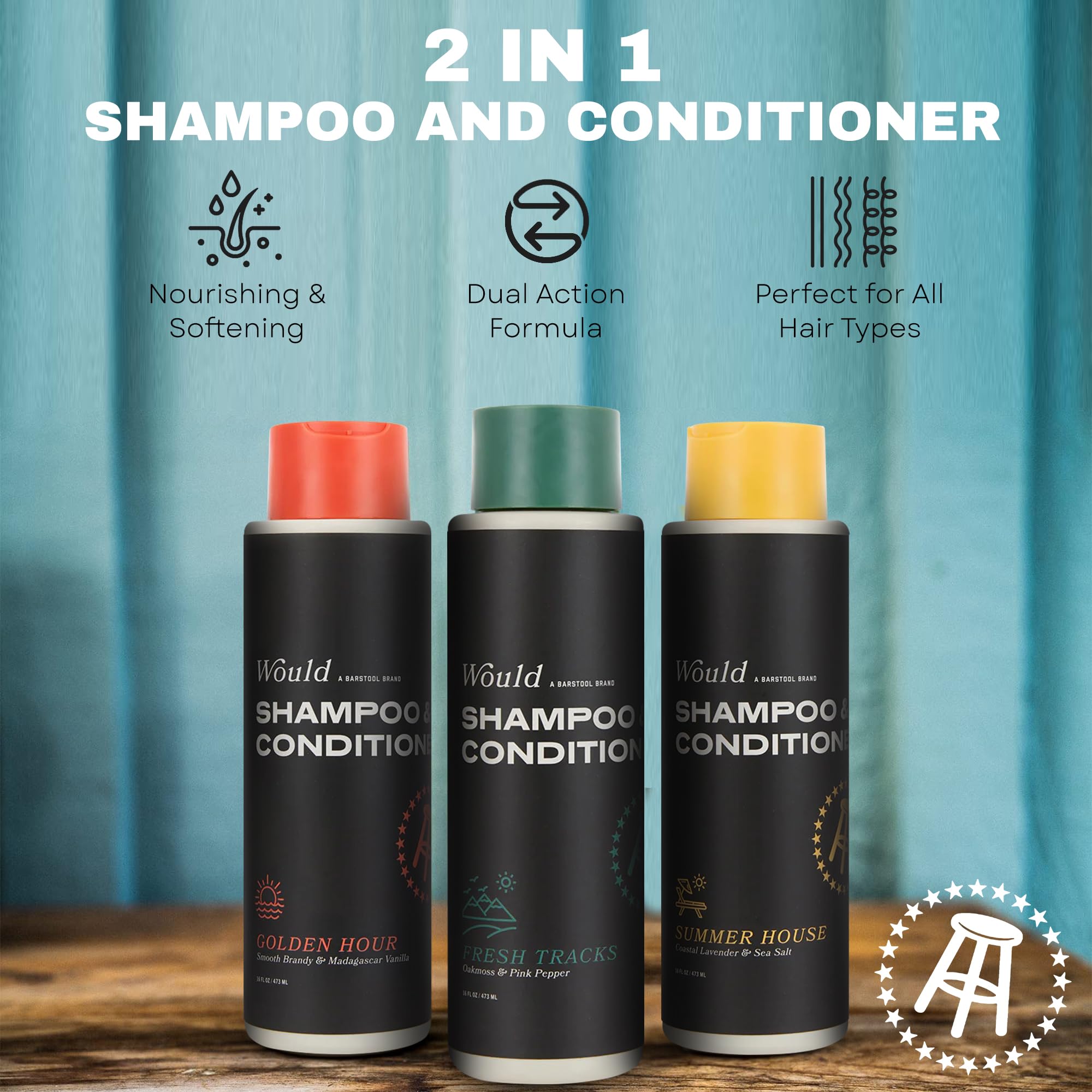 WOULD Men's 2-in-1 Shampoo & Conditioner - 16 Oz, Dual Action, Oakmoss & Pink Pepper Scent