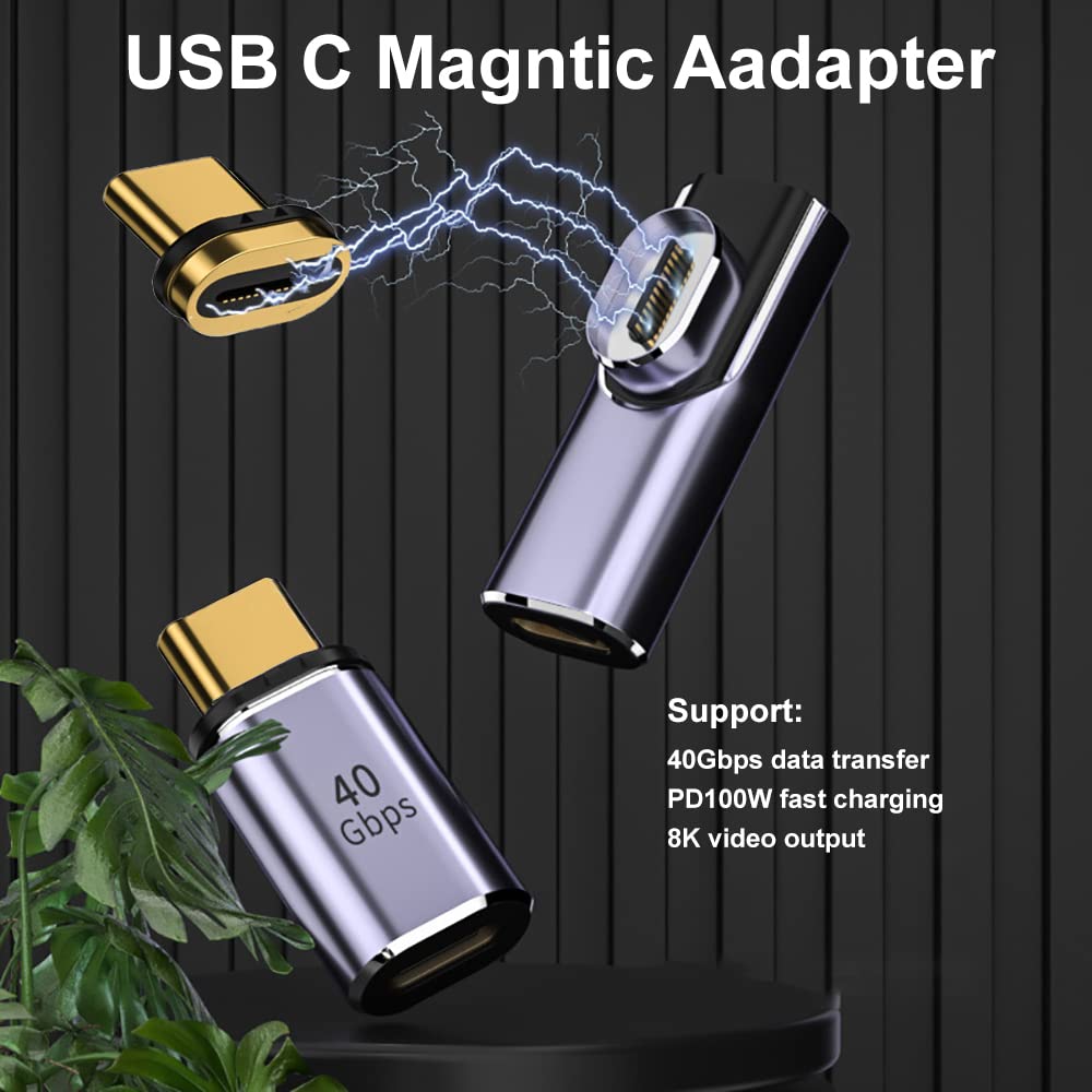 JINPINCABLE Magnetic USB C 40Gbps Adapter, 24 Pin Design, PD100W Quick Charge, 8K@60Hz, Compatible with Thunderbolt 4/3, for Laptop, Smartphone, iMac, iPad, Switch