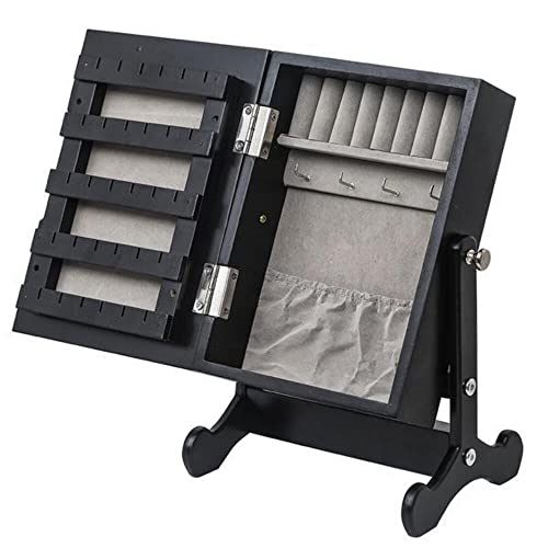Small Mirror Jewelry Cabinet Organizer Armoire, Black