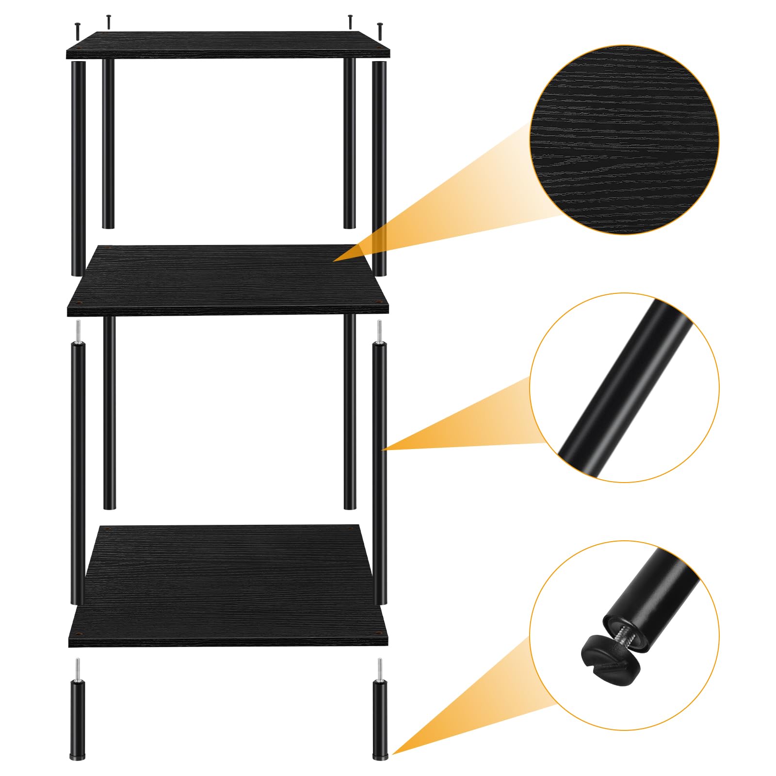 Fogein 3-Tier End Table, Nightstand Sofa Table Side Table, Table Stand, Nightstand for Living Room Shelf Storage for Bedroom Used for Small Spaces Table(Black)