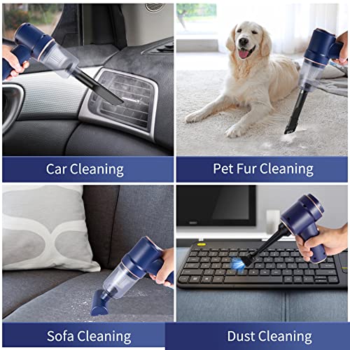 YKSINX Handheld Vacuum Cordless, Car Vacuum Cleaner, USB Rechargeable Portable Mini Vacuum with Suck and Blow 2 in 1(Blue)