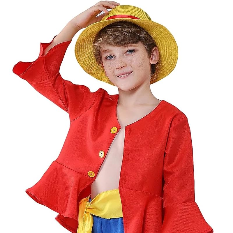Jintoong 3Pcs One Piece Luffy Straw Hat Anime Cosplay Accessories Hat Performance Animation Props Party Costume Beach Hats & Bracelet Ring