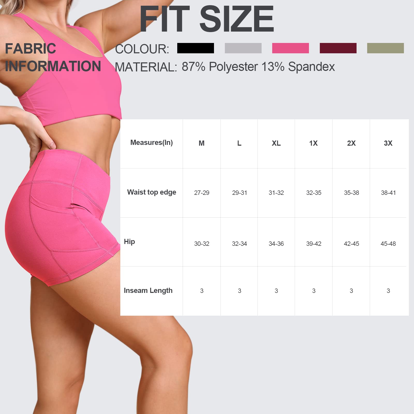 Fhine Women Spandex Workout Shorts - 3" Brushed Biker Gymnastics Cheerleader Running Dance Volleyball Cycling with 2 Side Pockets Red Wine M