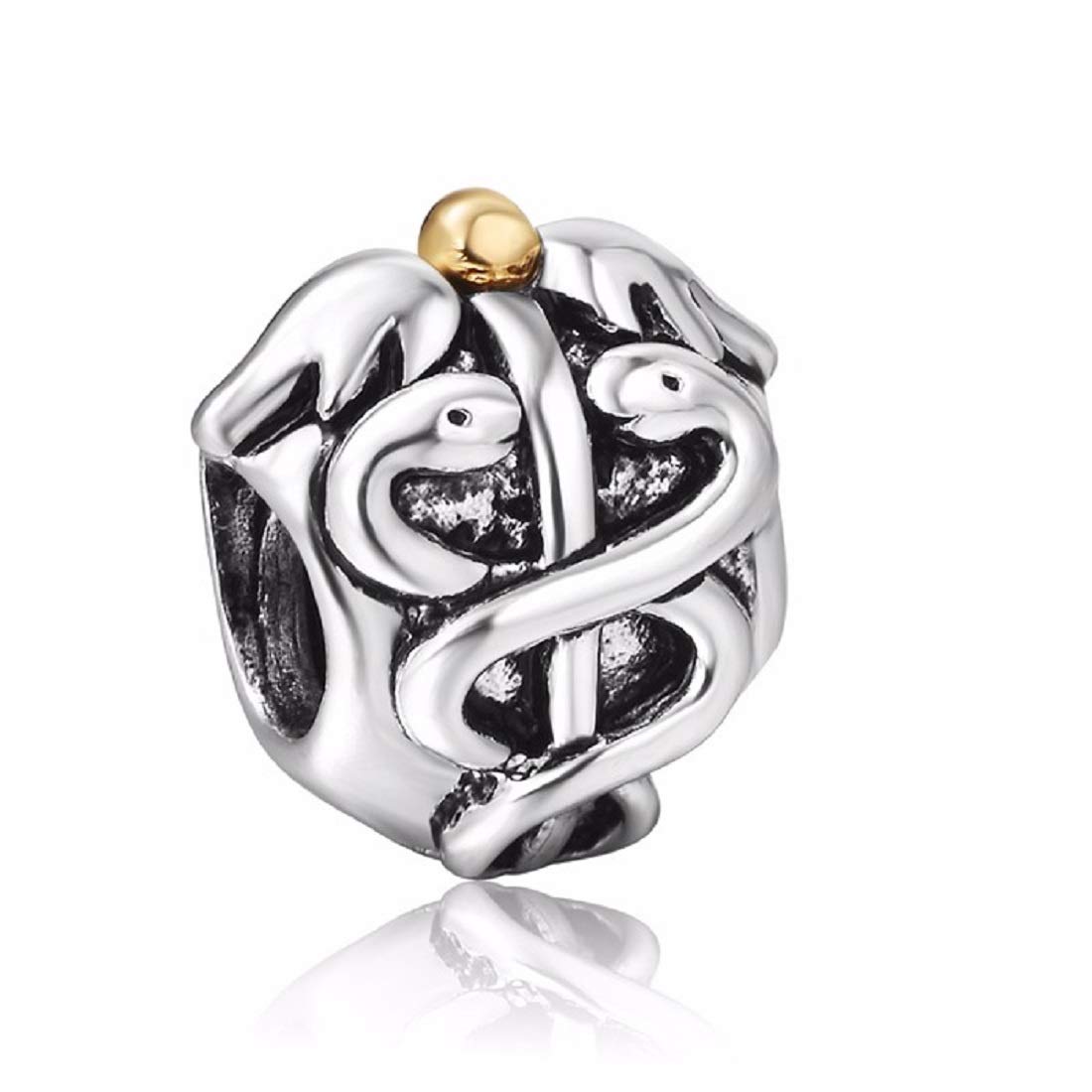 EVESCITY Silver Caduceus Medical Nurse Doctor Bead Sterling Charm Fits Pandora & Similar Bracelets