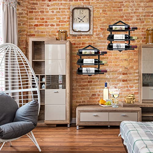 YALINKA 2Pcs Wall Mounted Wine Stemware Rack, Metal Hanging Wine Glass Display Holde Holds 3 Bottles, Elegant Storage for Kitchen Dining Room Bar Wine Cellar