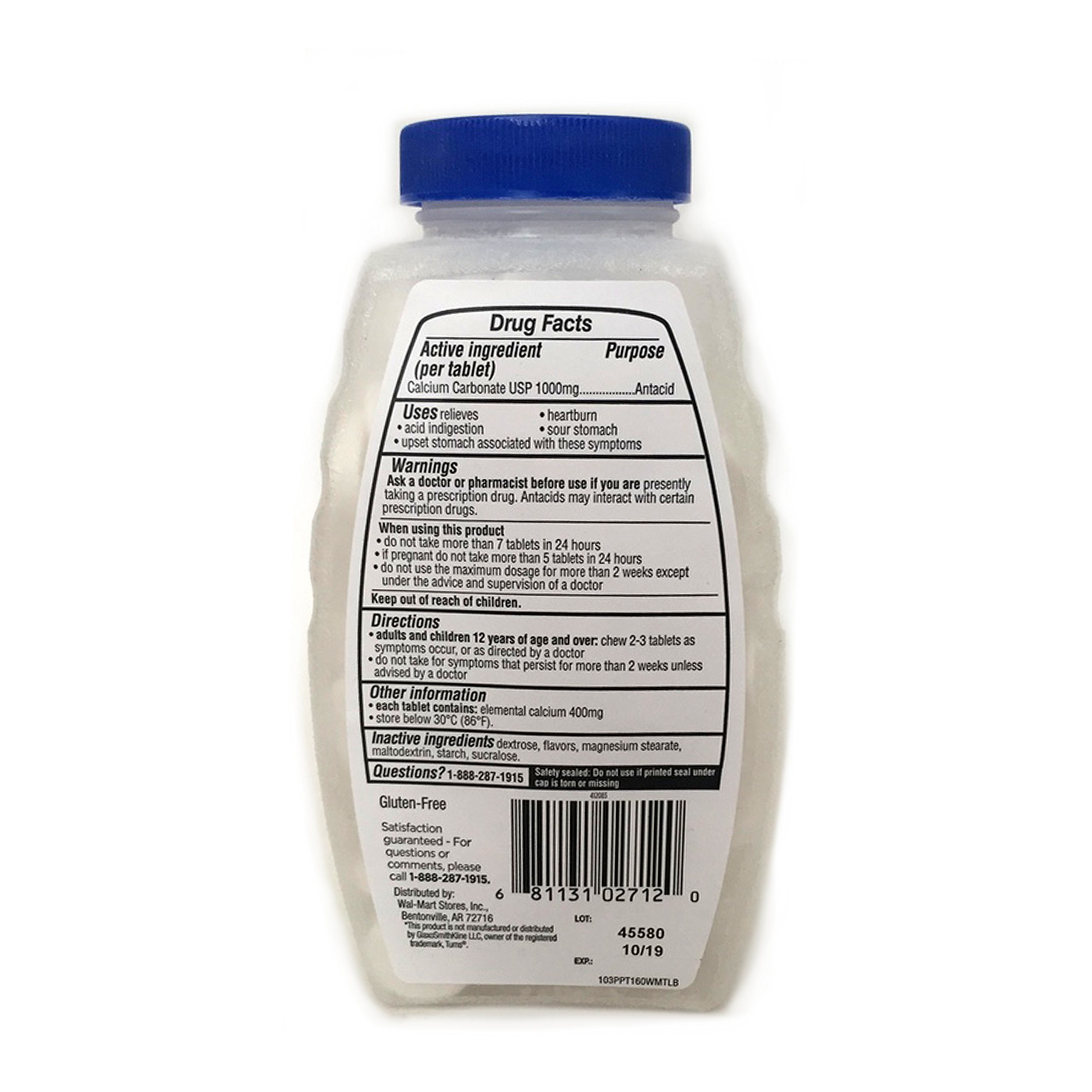 Equate Antacid Ultra Strength, 160 Chewable Tablets, 1000 Mg, Peppermint Flavor