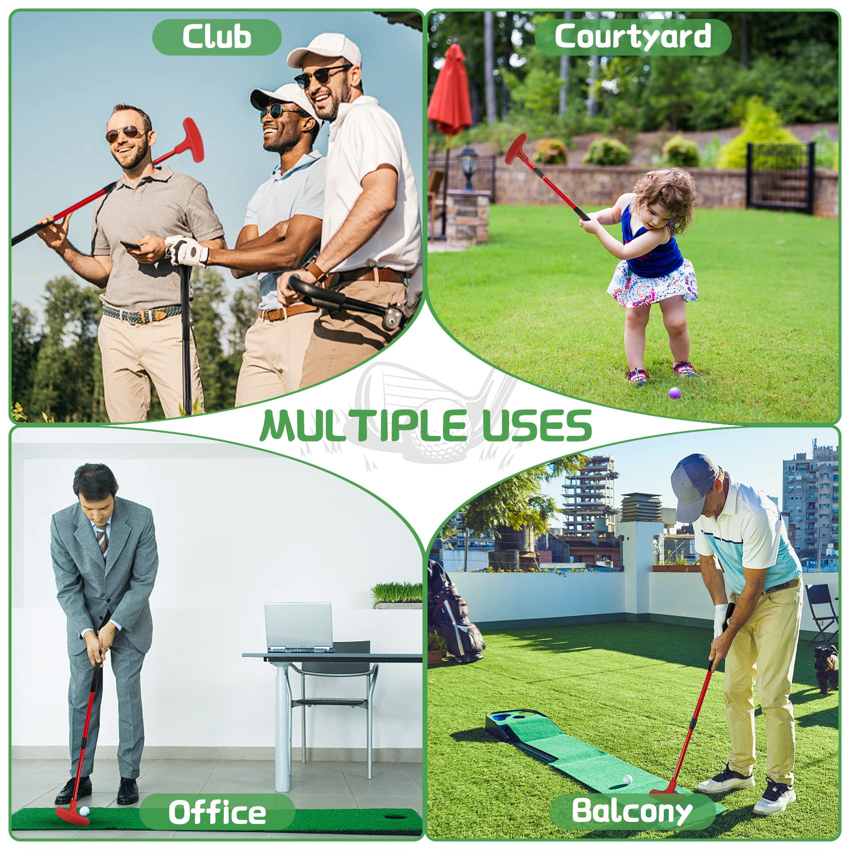Golf Putter, 2 Pack Golf Putters for Men & Women Two-Way Mini Putter Right or Left Handed Golfers Adjustable Club Golf Set with 2 Plastic Practice Golf Balls for Children, Teenagers, Adults