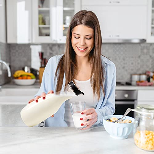 Umien 50 Oz Water Carafe with Flip Top Lid set of 2, Clear Plastic Pitcher for Milk, Iced Tea Beverage, Cold Brew and Mimosa Bar. Drink Containers for Fridge - BPA-Free (Wide Round)