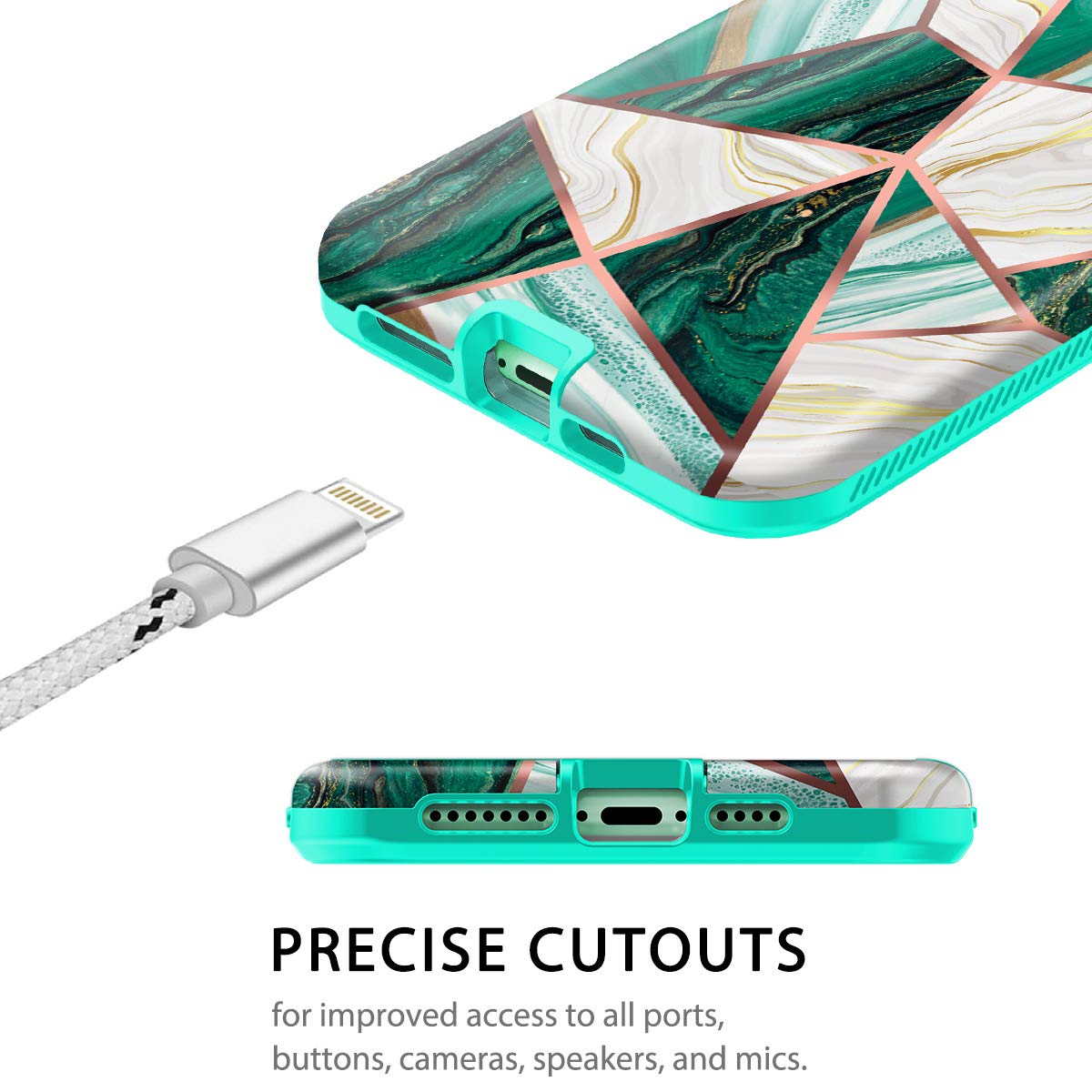Hekodonk for iPhone 11 Case Built in Screen Protector Heavy Duty High Impact Hard PC TPU Bumper Full Body Protective Shockproof Anti-Scratch Cover for Apple iPhone 11-Marble Mint