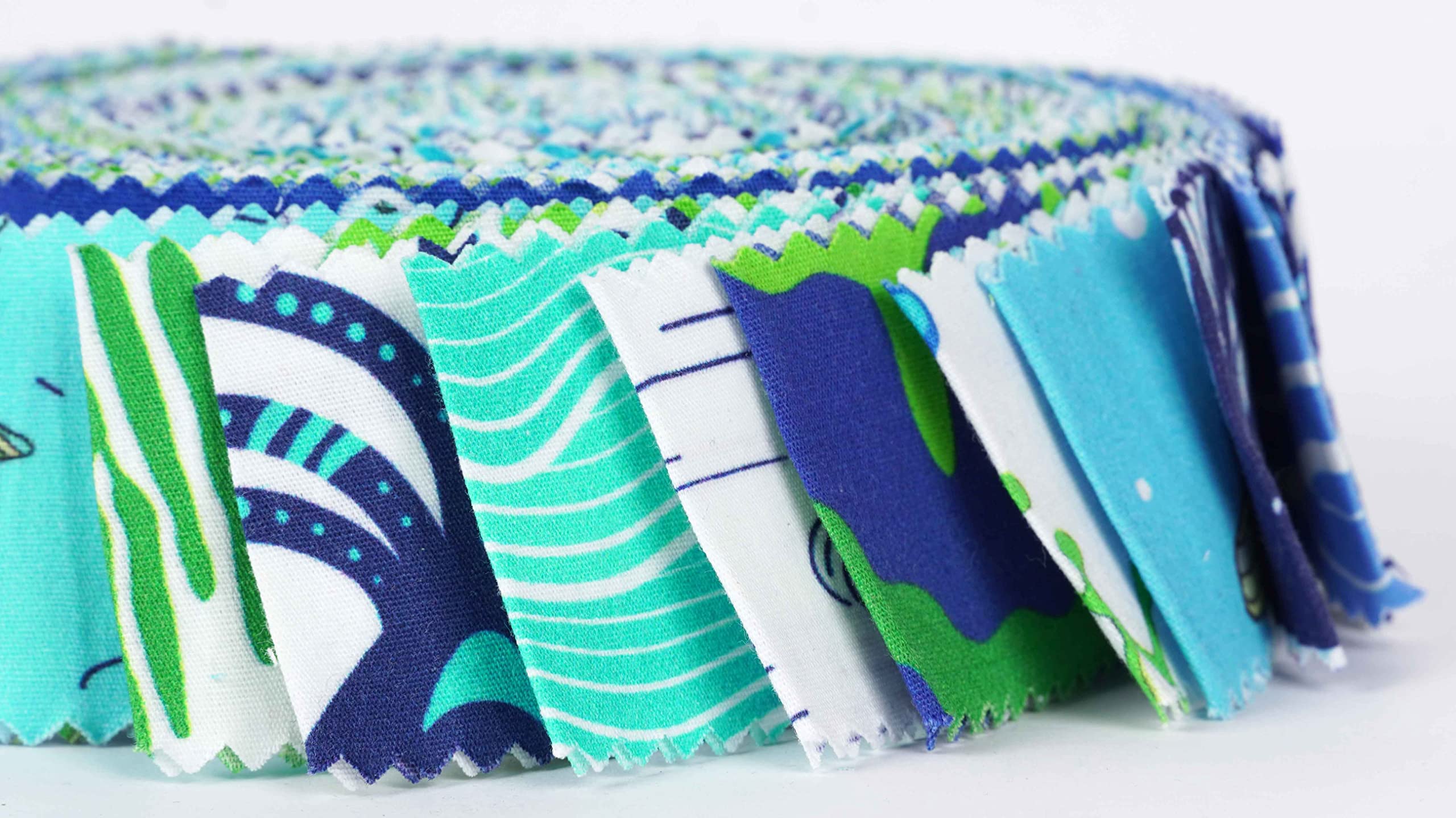 Soimoi 40Pcs Ocean Print Precut Fabrics Strips Roll Up 1.5x42 inches Cotton Jelly Rolls for Quilting - Medium Blue