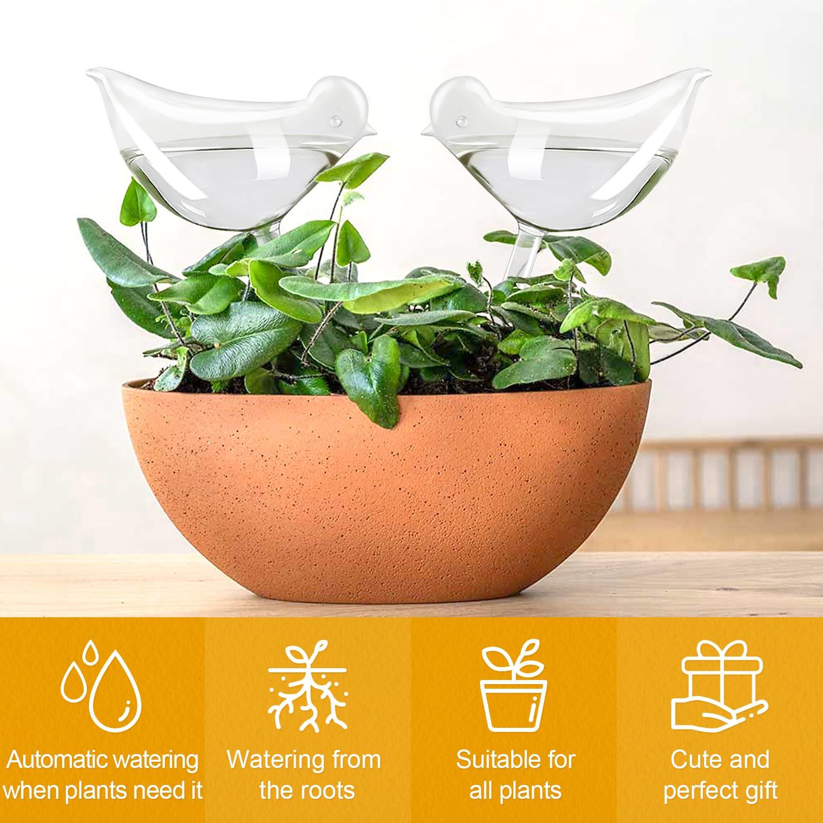 KiKiHeim Plant Watering Globes Self Watering Planter Insert, Clear Glass Bird Shape Water Bulbs, Self Watering Globes for Indoor Plants, Gifts for Plant Lovers