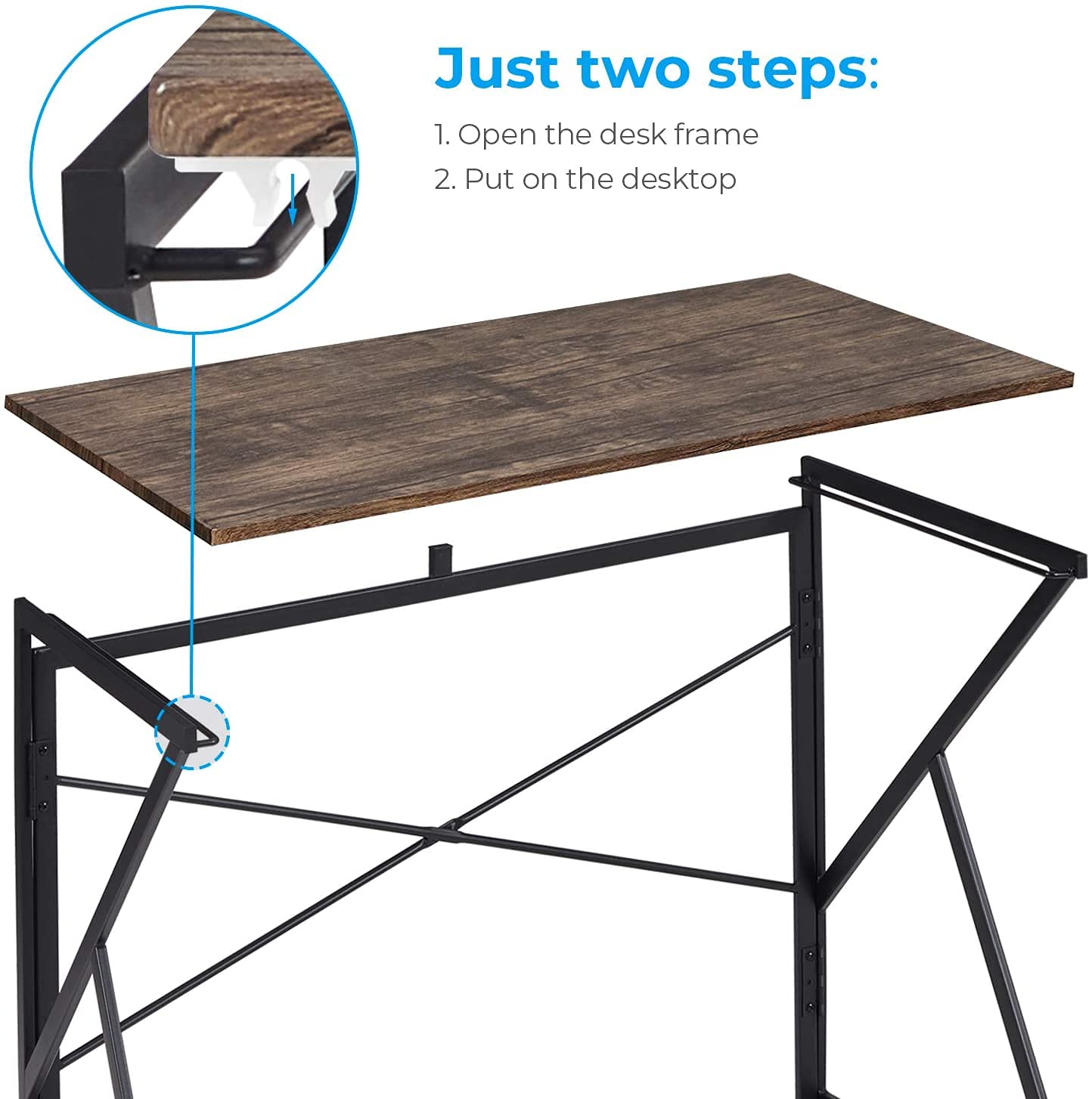 GreenForest Folding Desk No Assembly 40" Foldable Writing Computer Desk Simple Home Office Desk Laptop Table Space Saving, Walnut