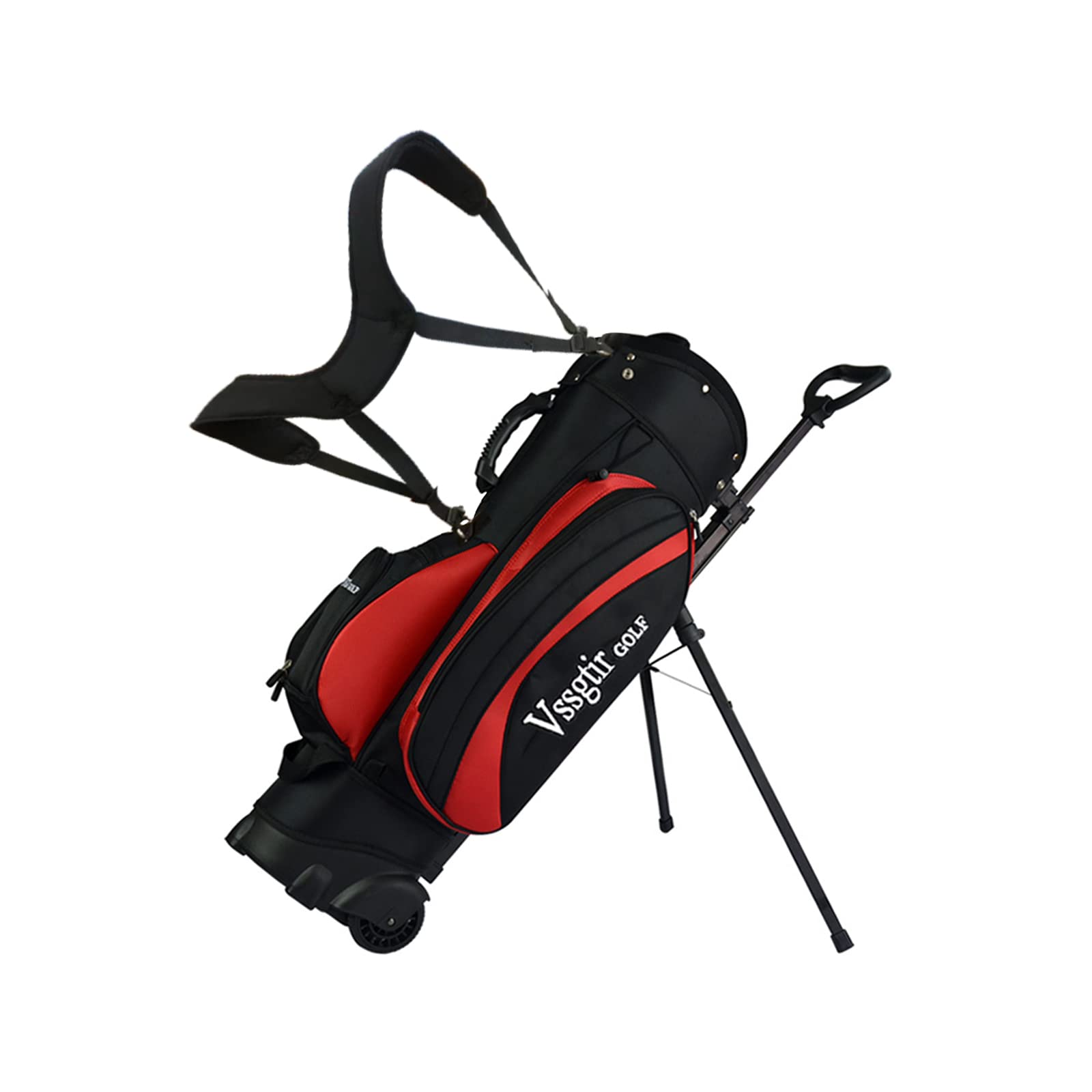Golf Stand Bag with Wheels, Retractable Bracket Golf Club Bag for Men, 6 Way Top Dividers with Dual Strap, Easy to Carry and Travel.