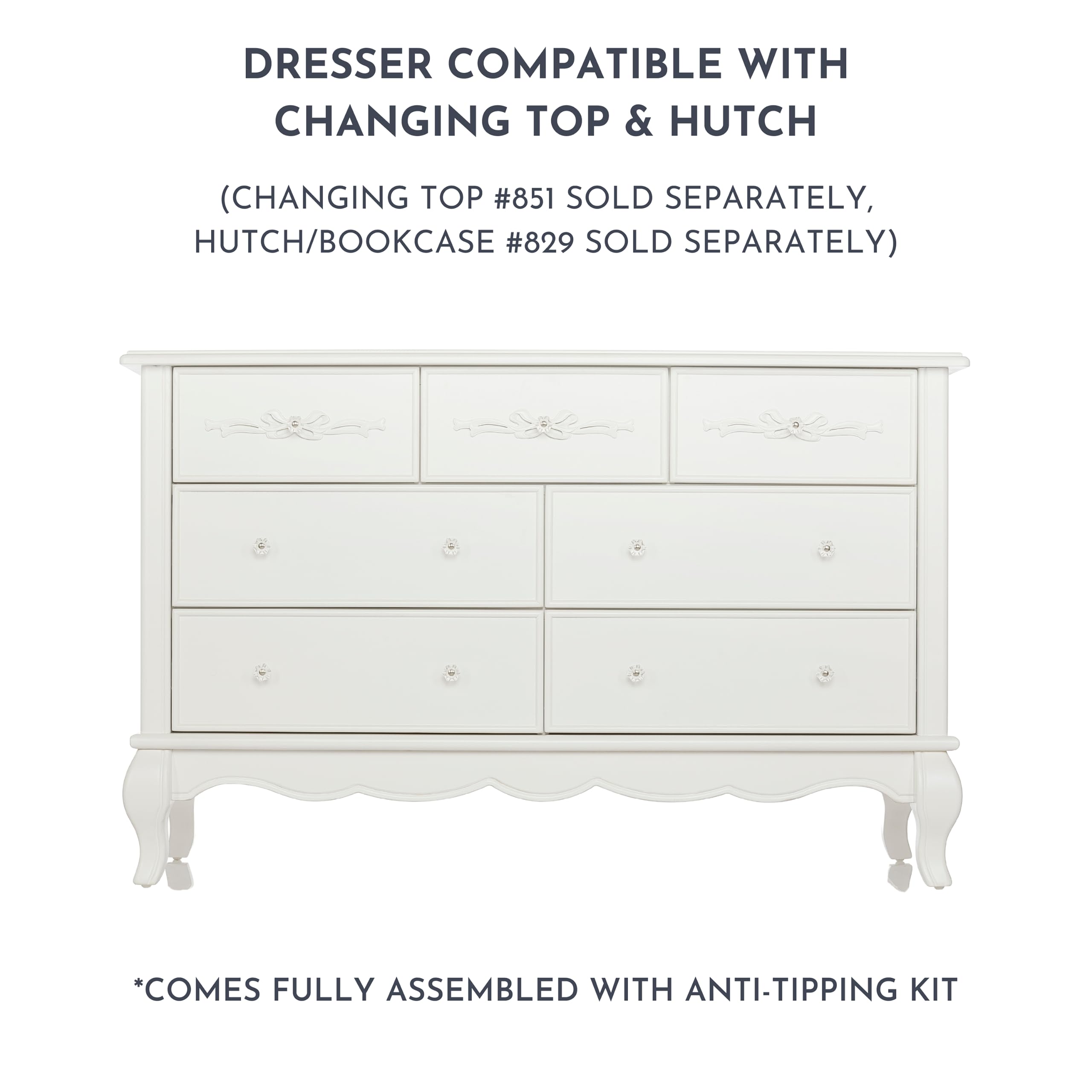 Evolur Aurora 7 Drawer Double Dresser, Frost