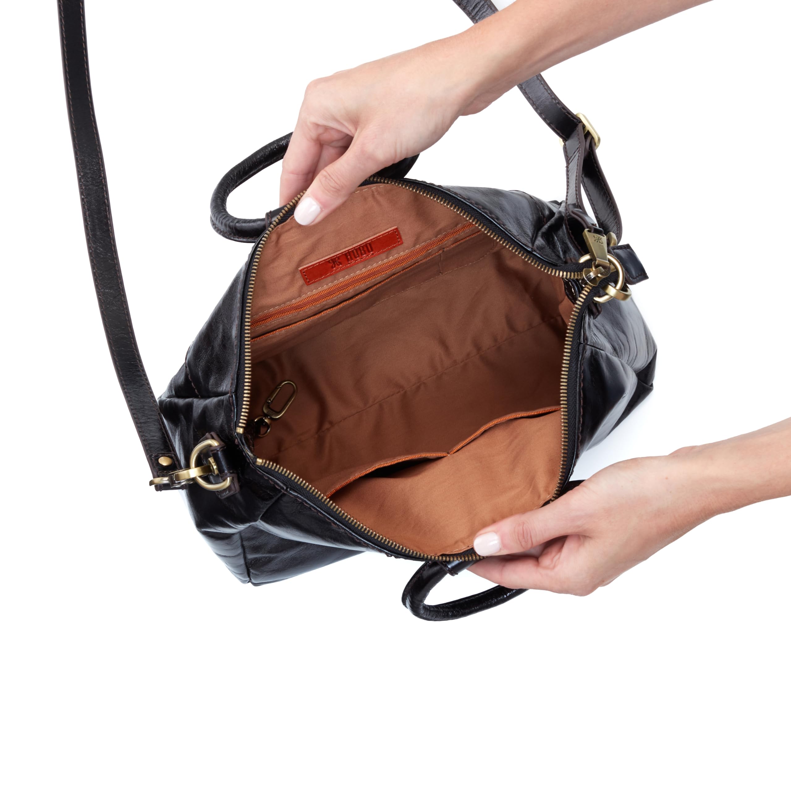 HOBO Sheila Medium Leather Satchel, Crossbody Bag for Women with Top Handle, Gold Leaf