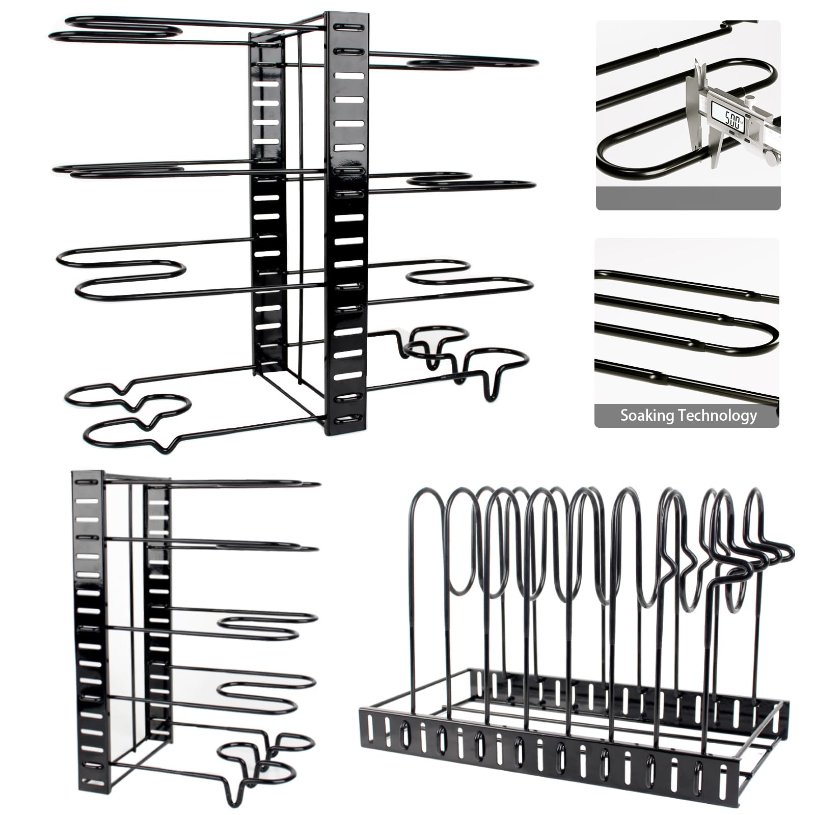 HAOWUJIN Pot And Pan Organizer For Cabinet, 3 Diy Methods Pot Organizer Rack for Under Cabinet, Kitchen 8 Tiers Adjustable Cookware Bakeware Cookie Sheet And Cutting Board Pot Lid Organizer