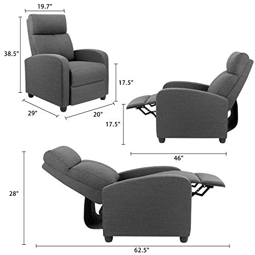 Rankok Recliner Chair for Adults Thickened Sponge Cushion Recliner with Adjustable Backrest and Footrest Single Reclining Sofa Chair for Living Room and Bedroom
