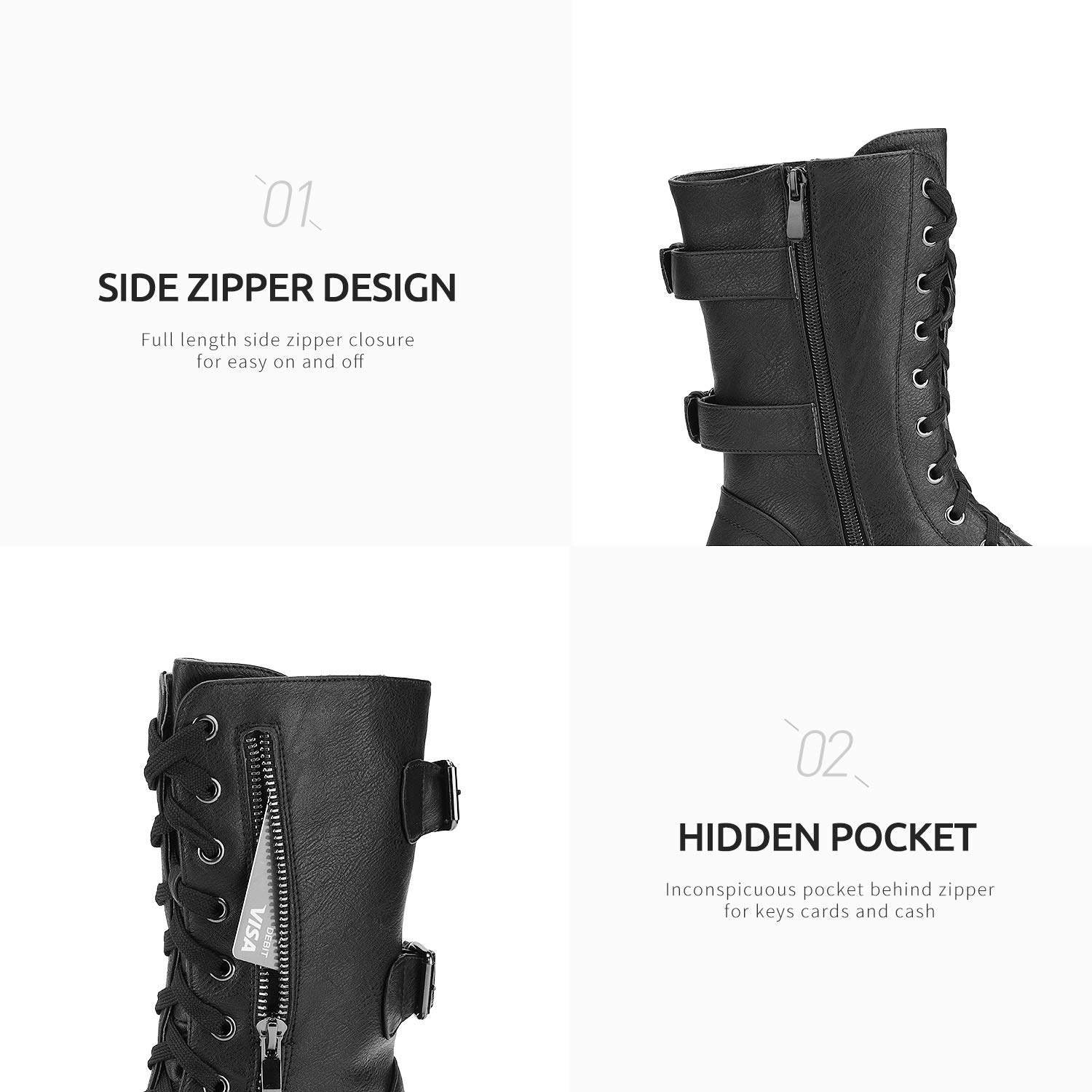 DREAM PAIRS Women's Winter Terran Snow Black Faux Fur Lined Mid Calf Riding Combat Boots Size 8 M US