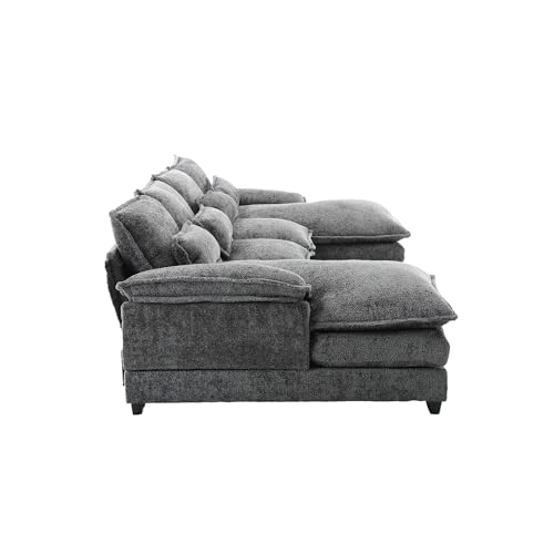 U Shaped Modular Sectional Sofa with Double Chaise, Comfy Chenille Upholstery Cloud Couch, Large Overstuffed Sleeper Sofá with Wooden Legs & Memory Foam for Living Room Furniture Sets