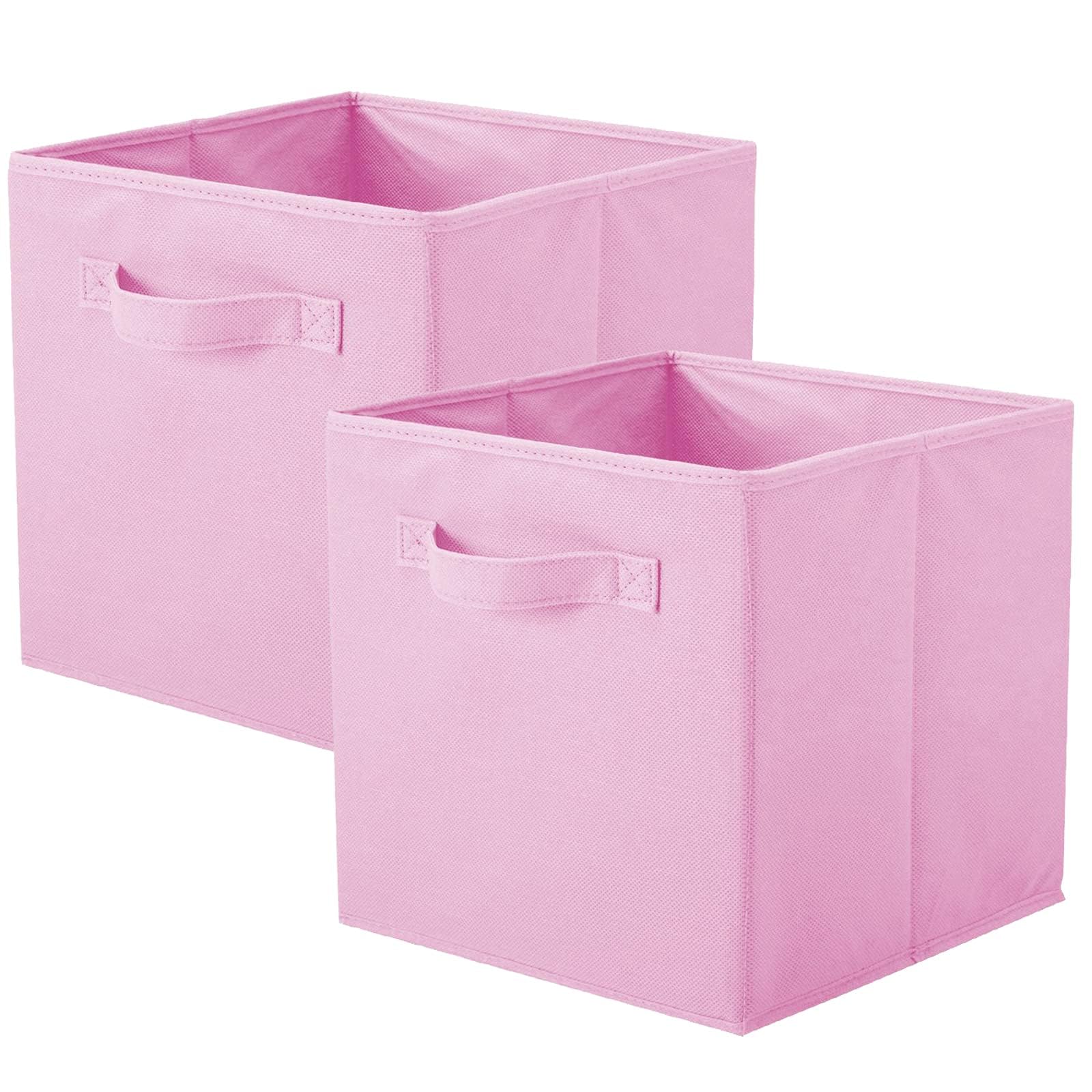 PowerKing Collapsible Storage Cubes with Handles, Fabric Foldable Bins for Closet Shelves, Durable Organization Storage Bins, 10.5'' x 11'' x 10.5'', 2 Pack, Pink