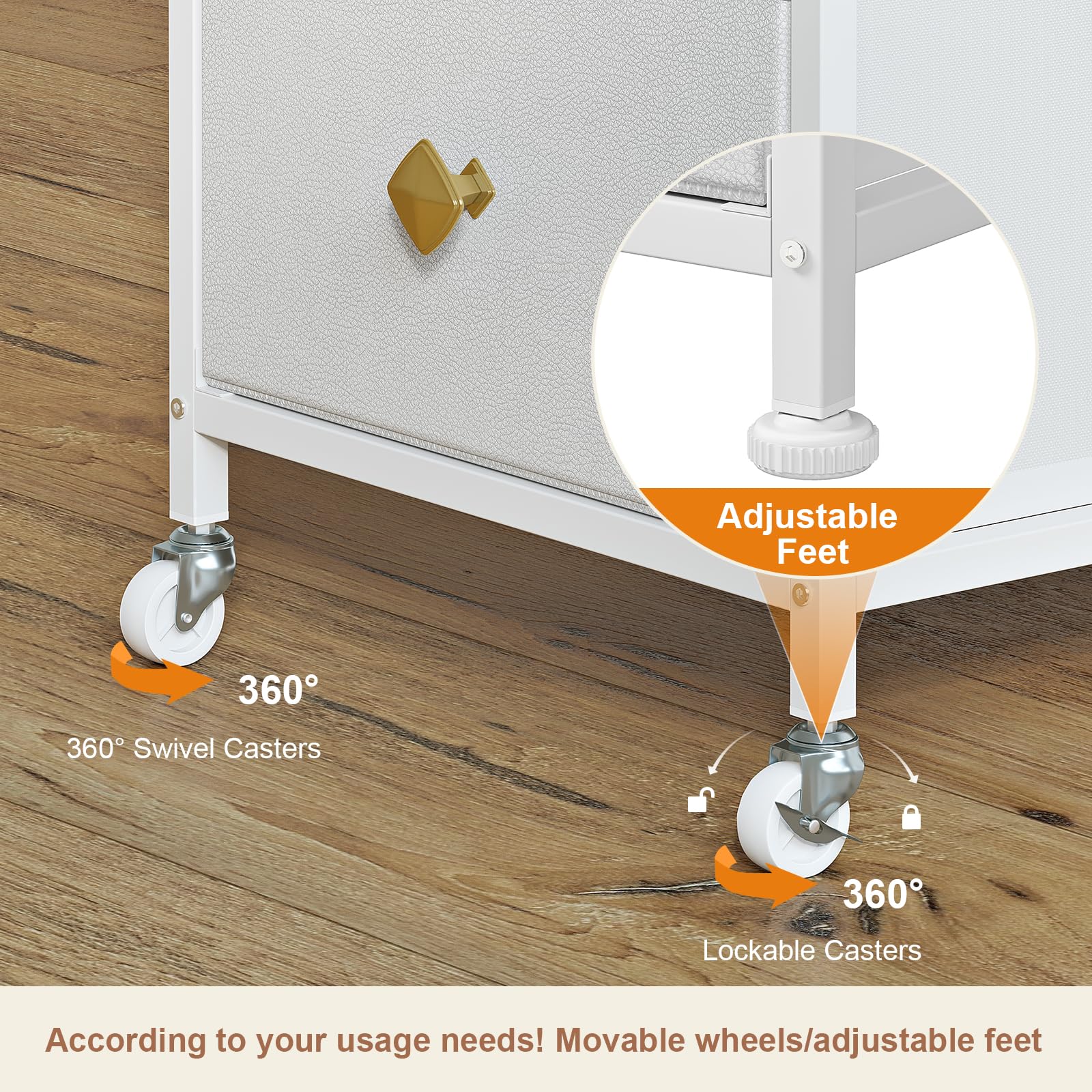 REAHOME End Table with Charging Station, Side Tables with Wheels, Nightstand with Storage Shelves for Small Space, Bedside Table for Bedroom-White