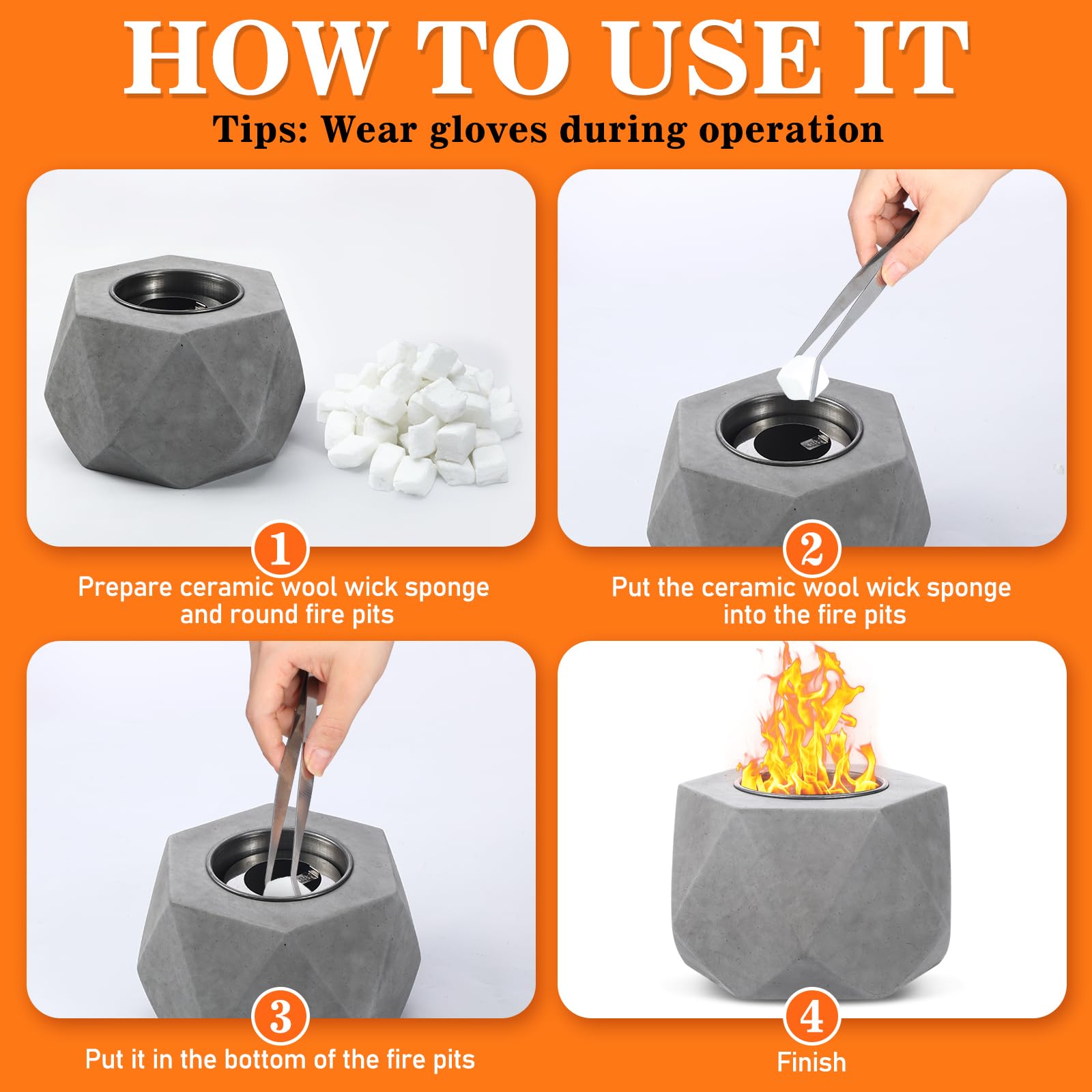 Pangda 48 Pcs 0.79 x 0.79 in Tabletop Fire Pit Ceramic Wool Wick Bioethanol Fuel Table Top Bowl to Extend Burning Time Firepit Sponge Ceramic Fiber Insulation Cotton Core for Rubbing Alcohol