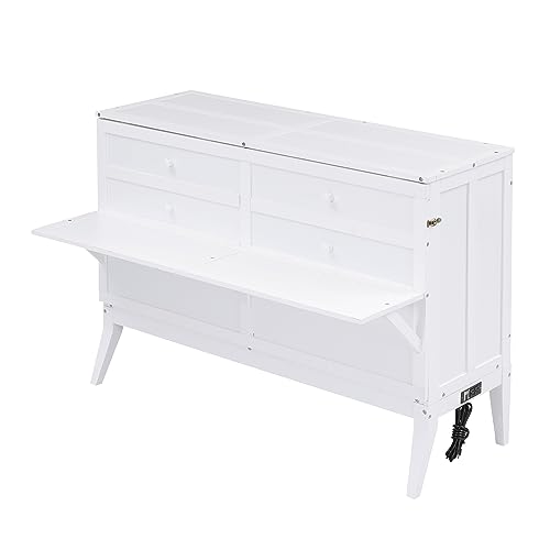 ERYE Size Cube Built-in Charging Station and Shelf, Modern Foldable Murphy Bed for Multipurpose Guest Room or Home Office, No Box Spring Required Easy Assembly, Queen (U.S. Standard), White Queen