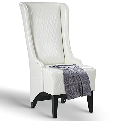 ME2 22" W Luxury Leather Chair for Dining Room High Back Accent Chair for Living Room, Solid Wood Frame Side Chair with Wood Legs Dining Chair for Restaurant/Dining Room, White