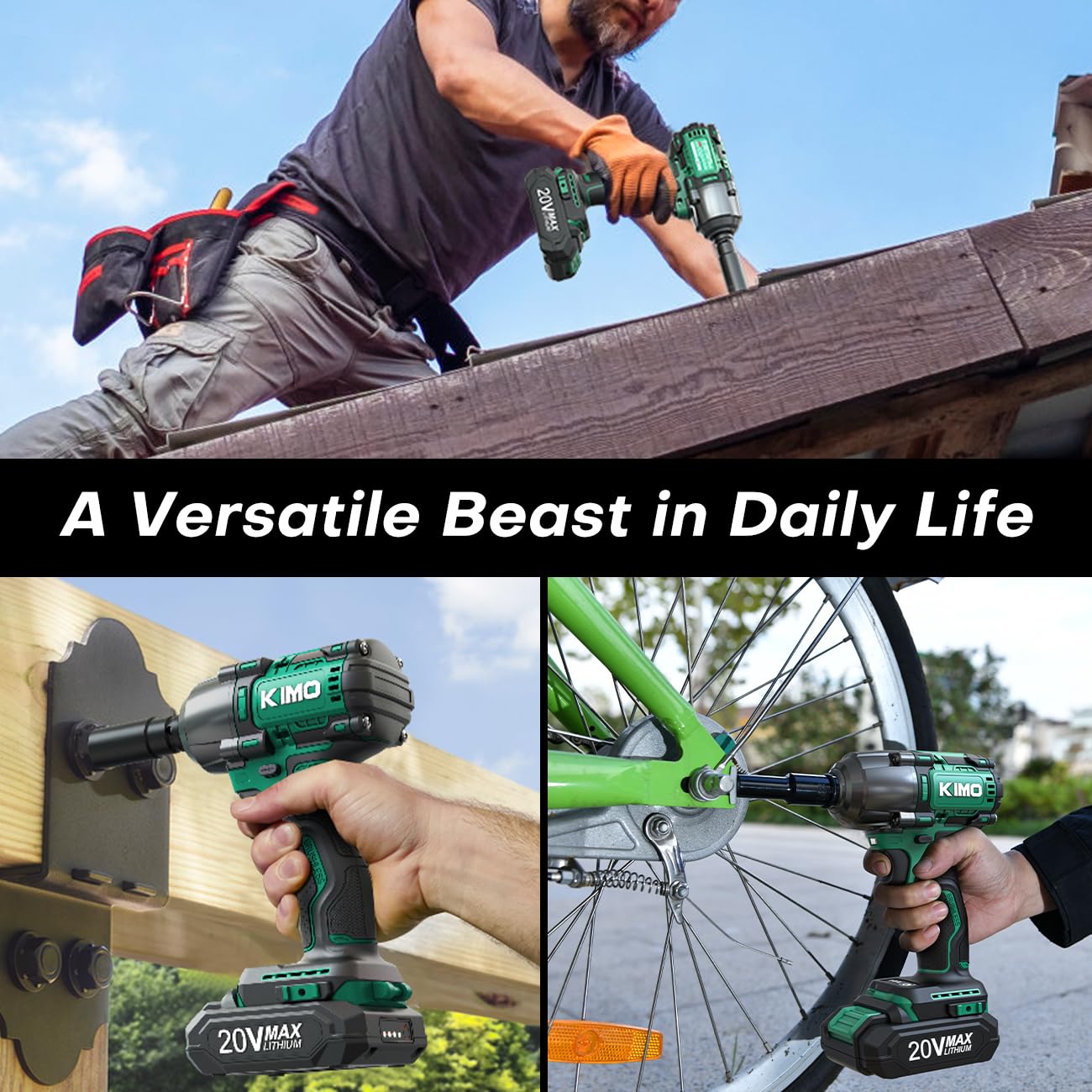 KIMO Cordless Impact Wrench 1/2", Brushless Impact Driver with 400 ft-lb Max Torque, 3000 RPM, 20V Electric Impact Wrench with 1 Hour Fast Charger & Variable Speeds, 1/2 Impact Gun for Car Home