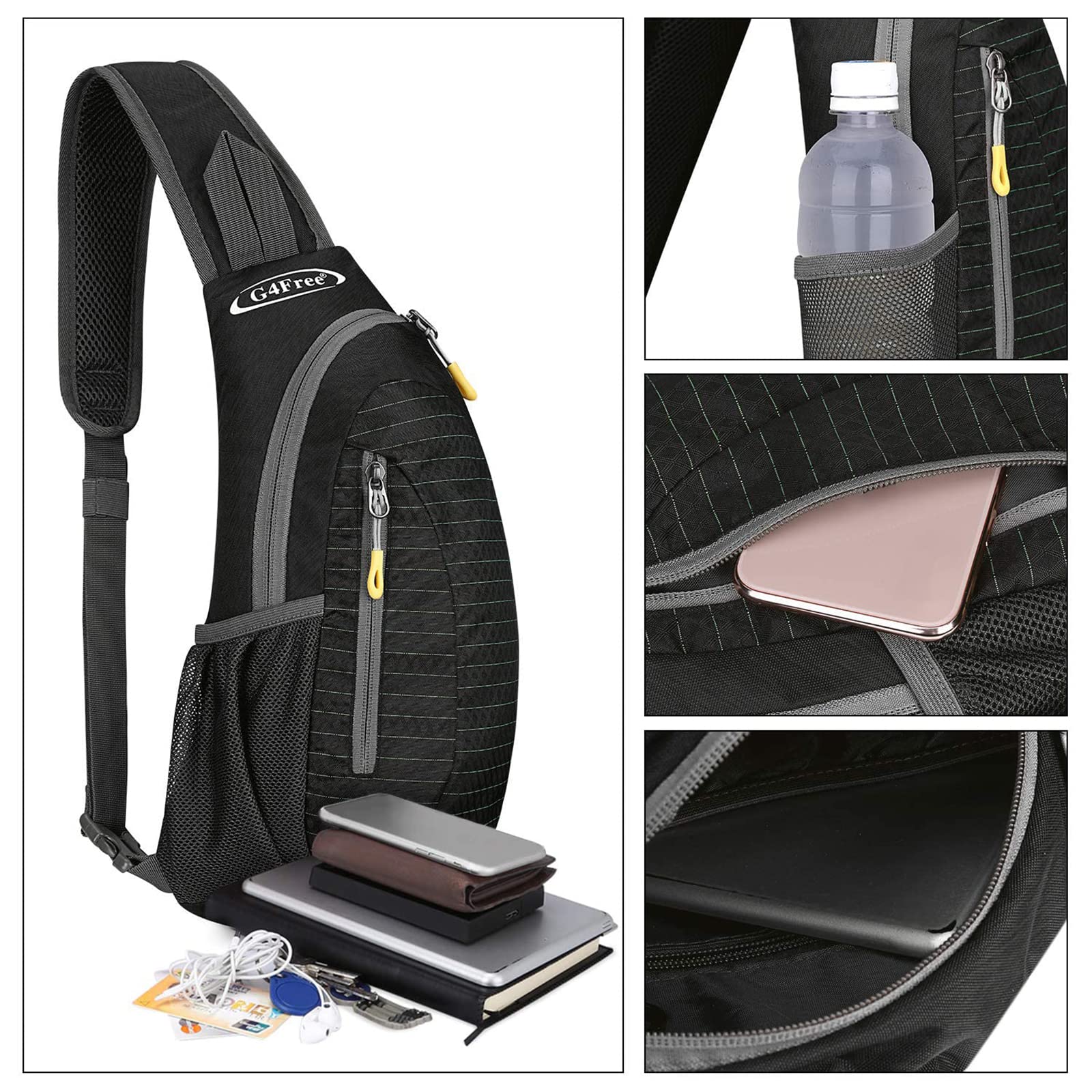 G4Free Sling Bags Men Shoulder Backpack Small Cross Body Chest Sling Backpack(Black Red Leaf)