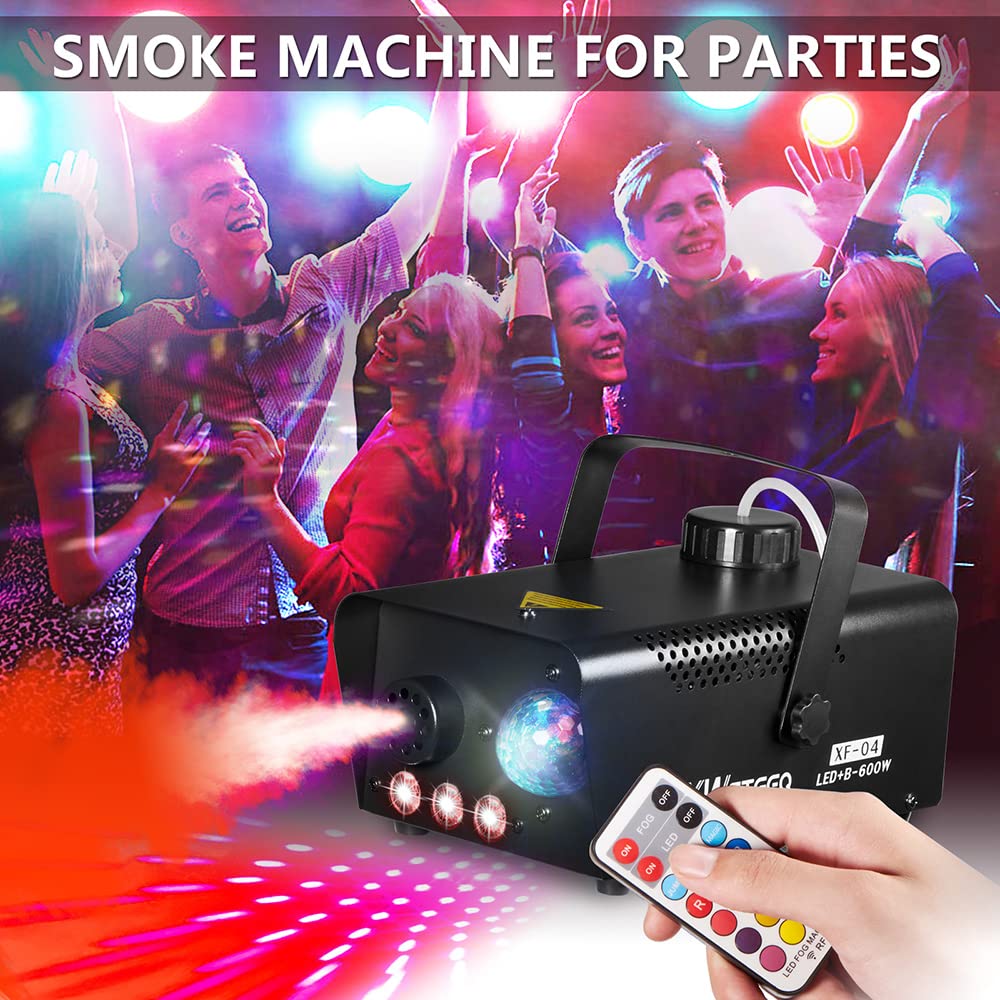 Fog Machine Smoke Machine for Halloween Parties Wedding,600 Watt Portable Fogger Machines with LED Lights and Disco Ball
