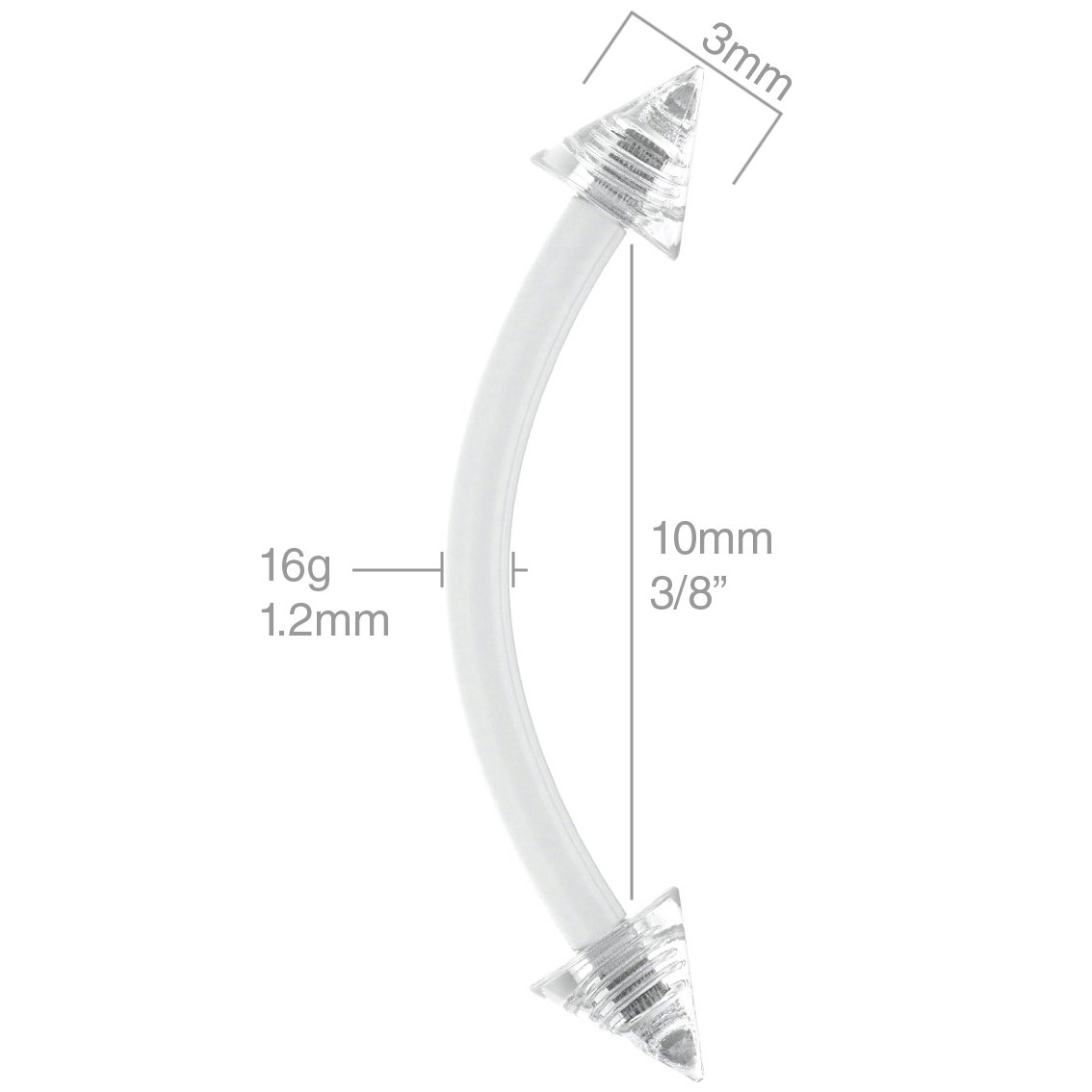 Evonix 4pc 16g Clear Flexible Curved Eyebrow Ring Piercing Retainer 8mm & 10mm Cartilage Tragus Barbell Bioplast Retainers For Work
