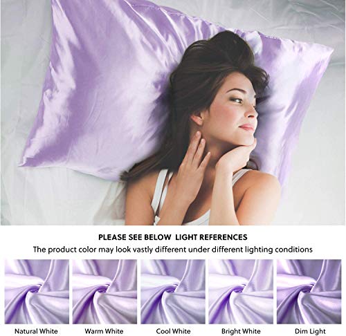 So Cal Pro Satin Pillowcase for Hair and Skin Silk Pillow Case 2 Pack, Queen Size (20x30 inches) Slip Cooling Set of 2 with Envelope Enclosure (Lavender)