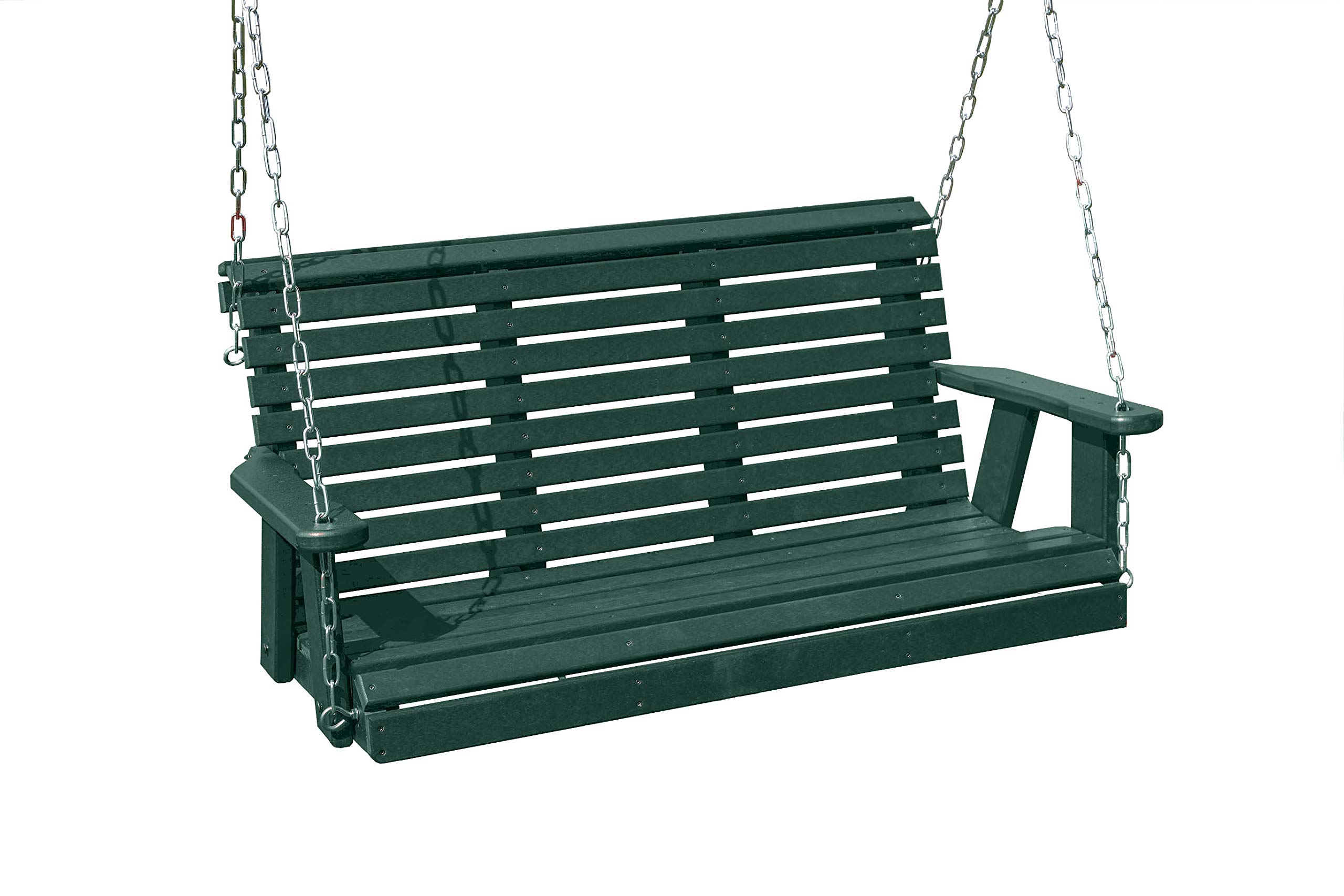 Poly Lumber Roll Back Design Porch Swing Everlasting PolyTuf HDPE- Amish Crafted - Made in USA - Solid Color (4FT, Green)